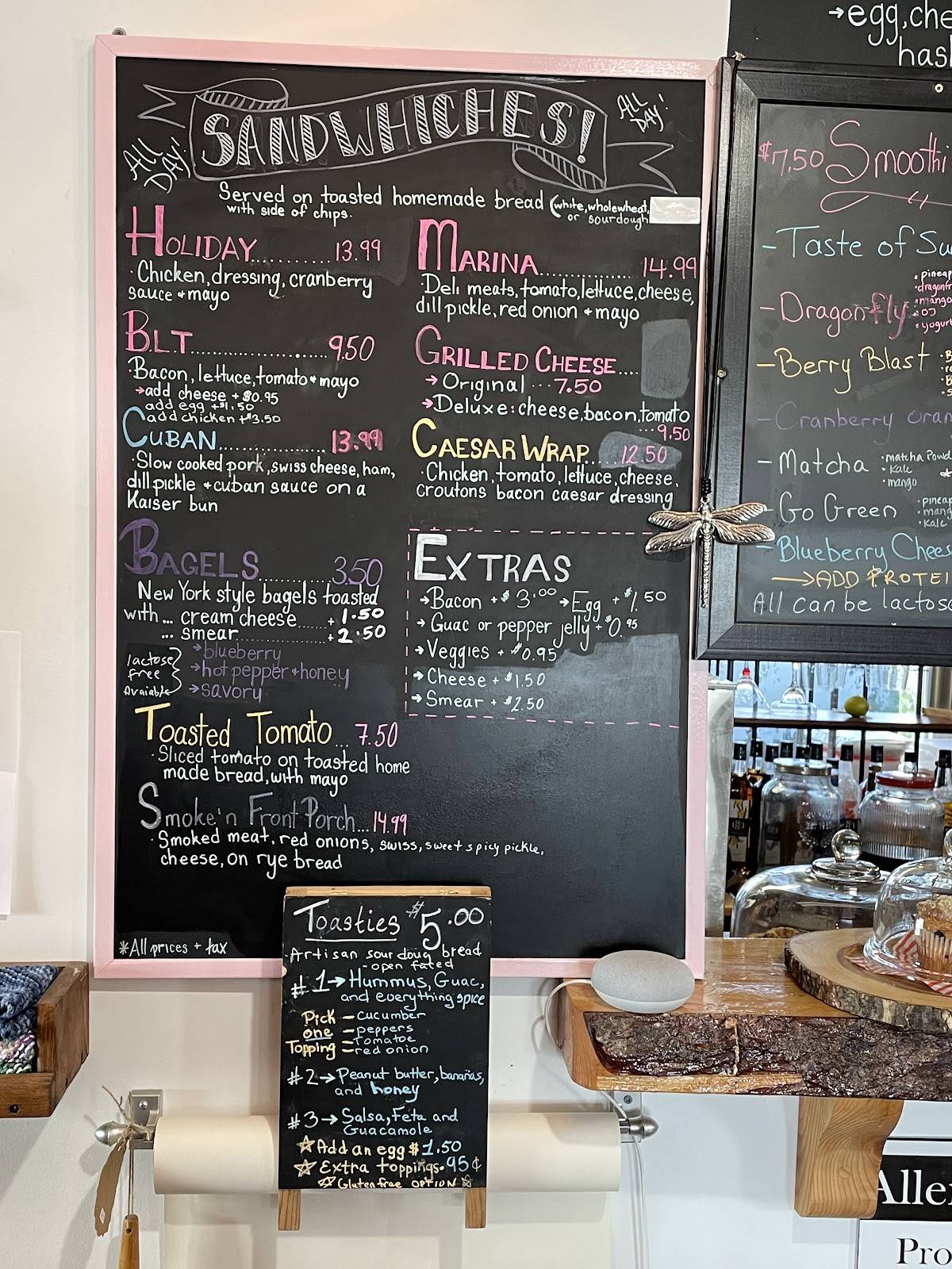 Menu at The Front Porch cafe, Mulgrave, 38 Loggie St