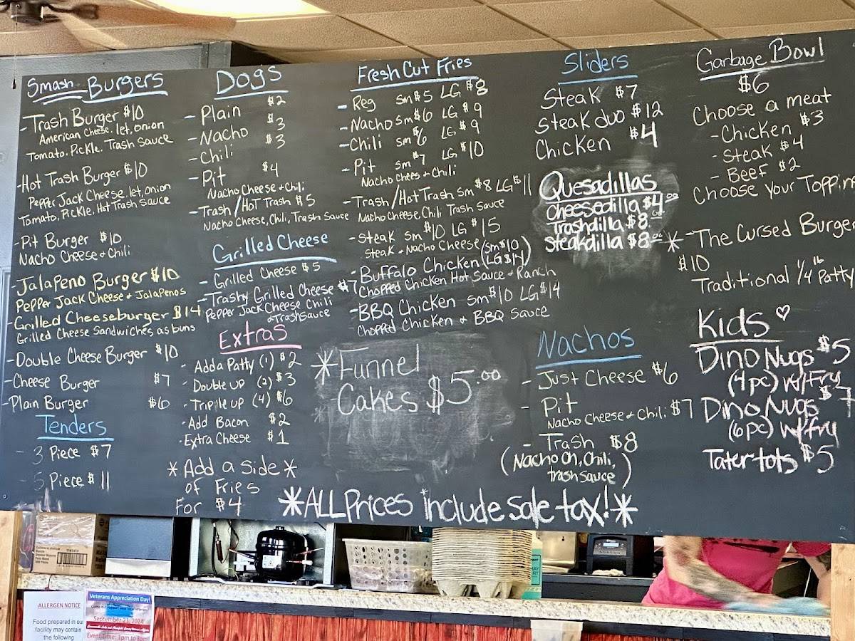 Menu at The Garbage Pit restaurant, DuBois