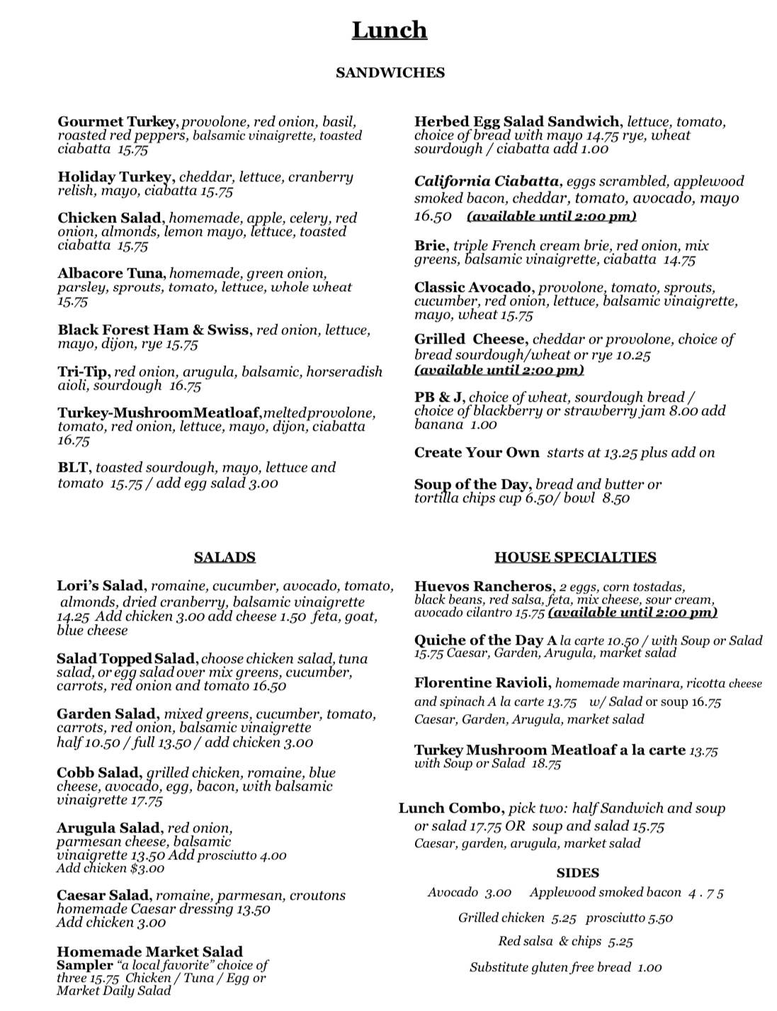Menu at The Garden Market restaurant, Carpinteria