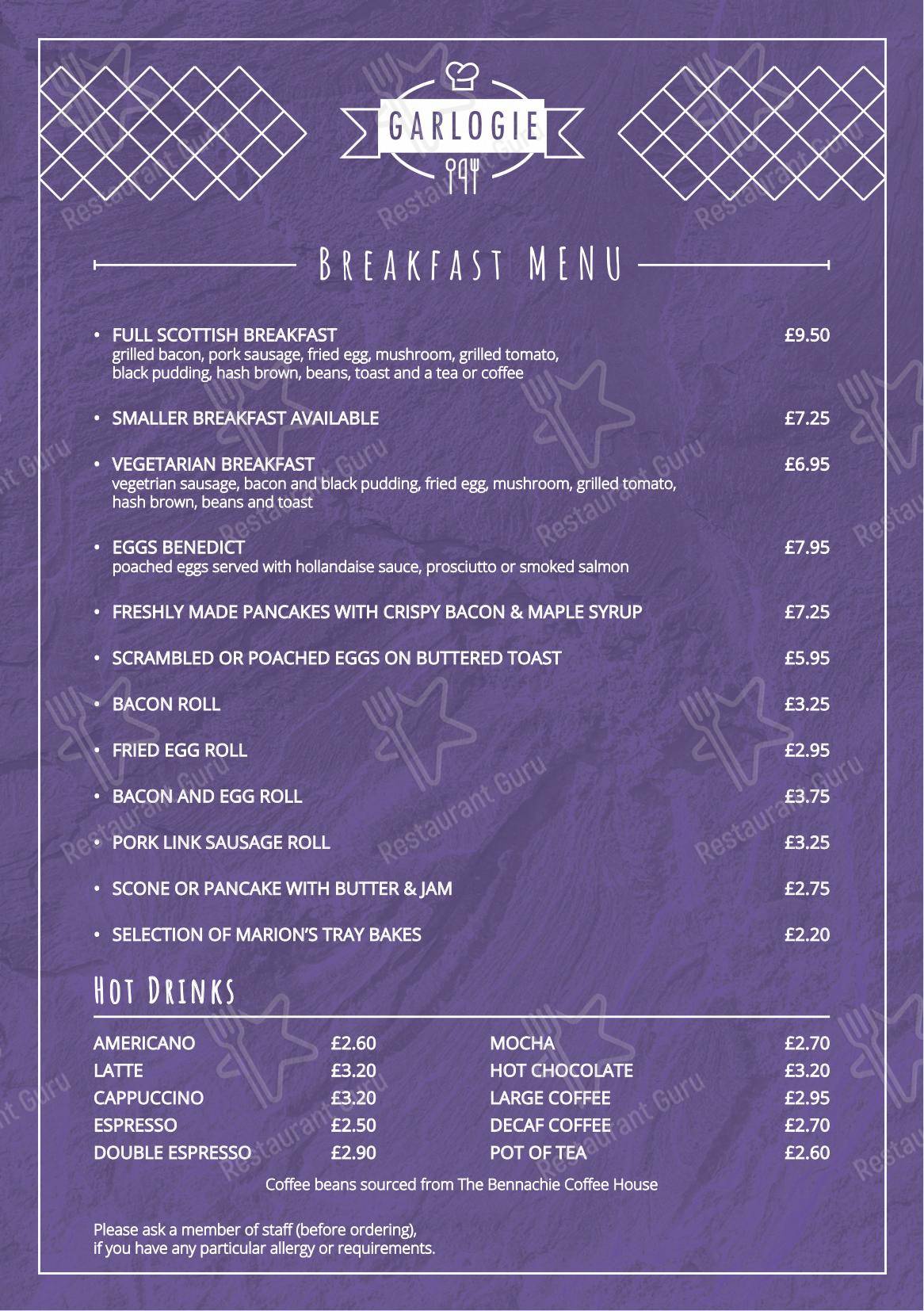 Menu at The Garlogie Inn pub & bar, Garlogie
