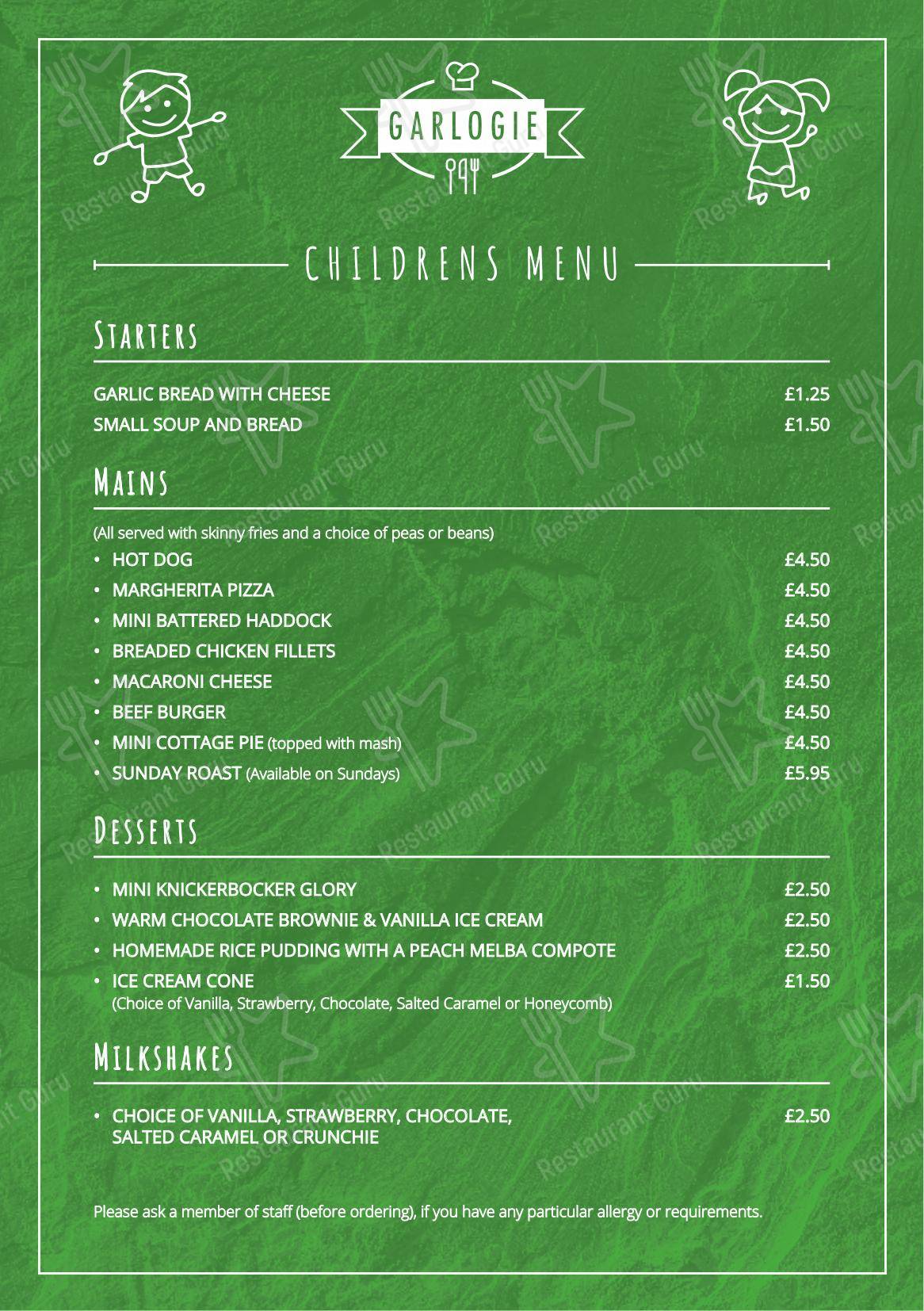 Menu at The Garlogie Inn pub & bar, Garlogie