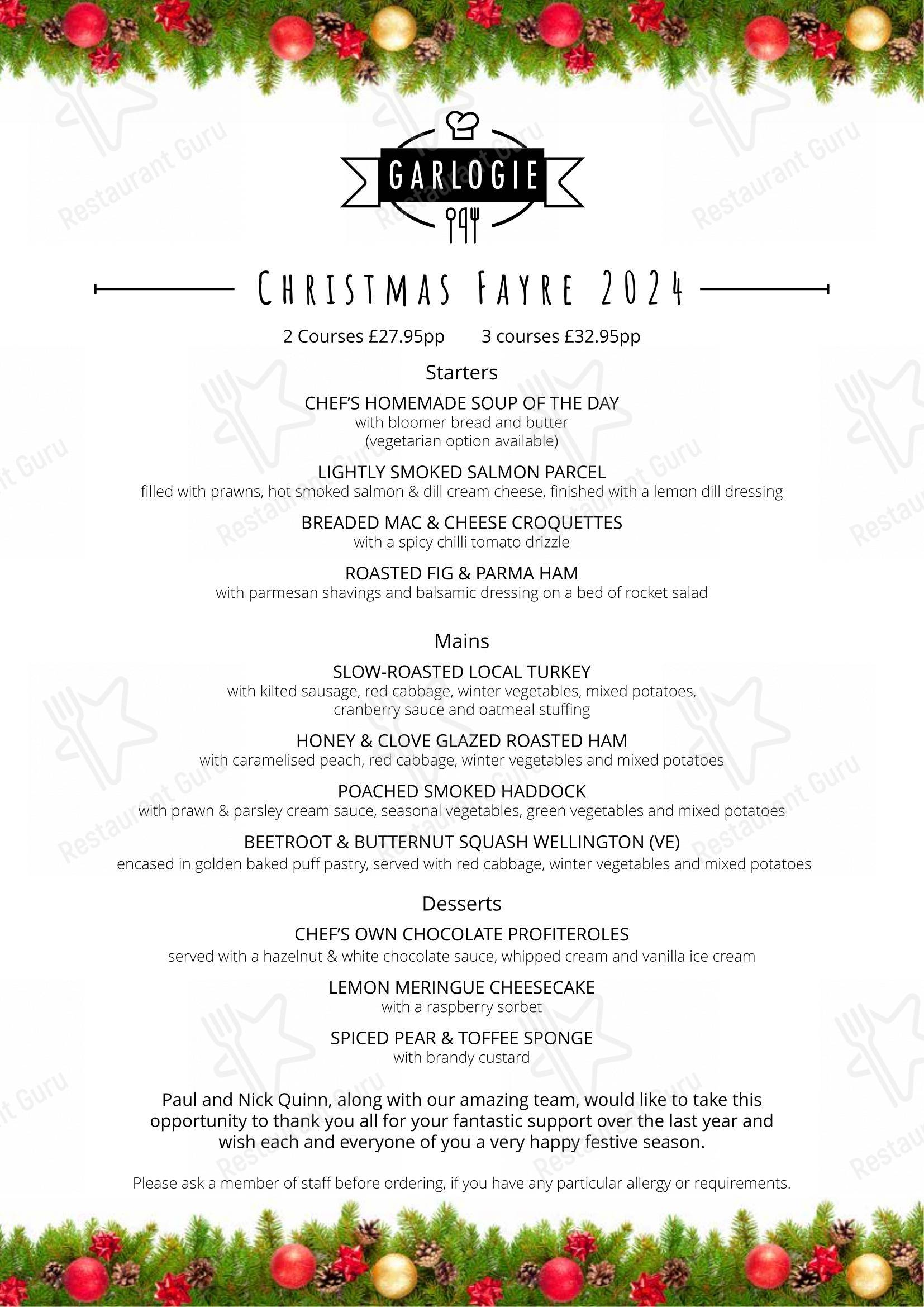 Menu at The Garlogie Inn pub & bar, Garlogie