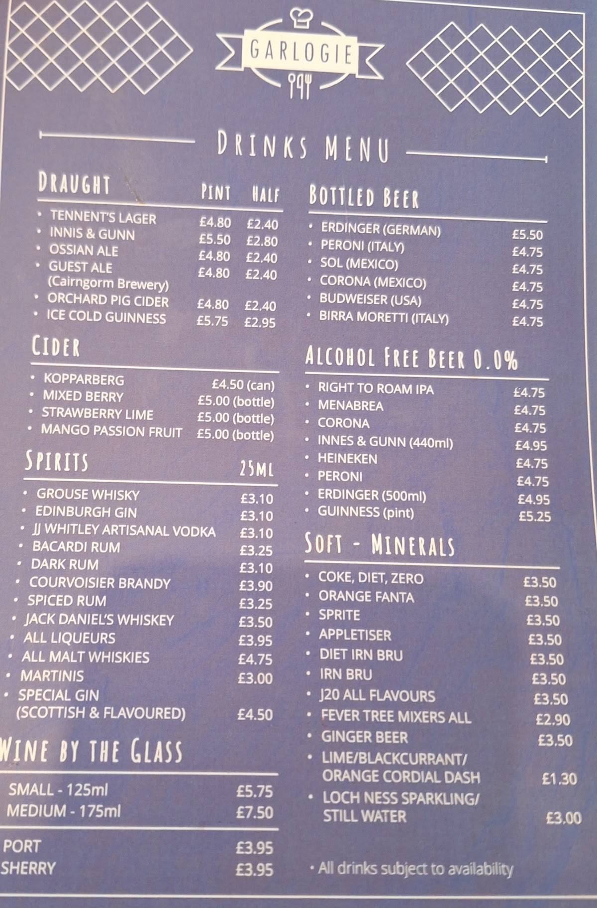 Menu at The Garlogie Inn pub & bar, Garlogie