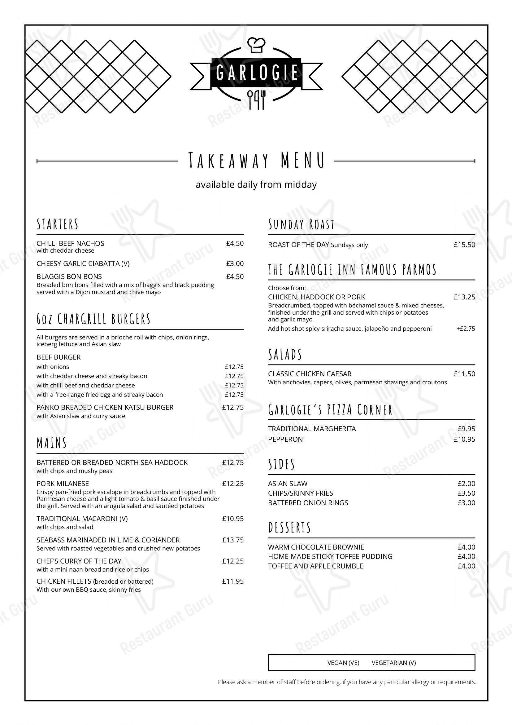 Menu at The Garlogie Inn pub & bar, Garlogie