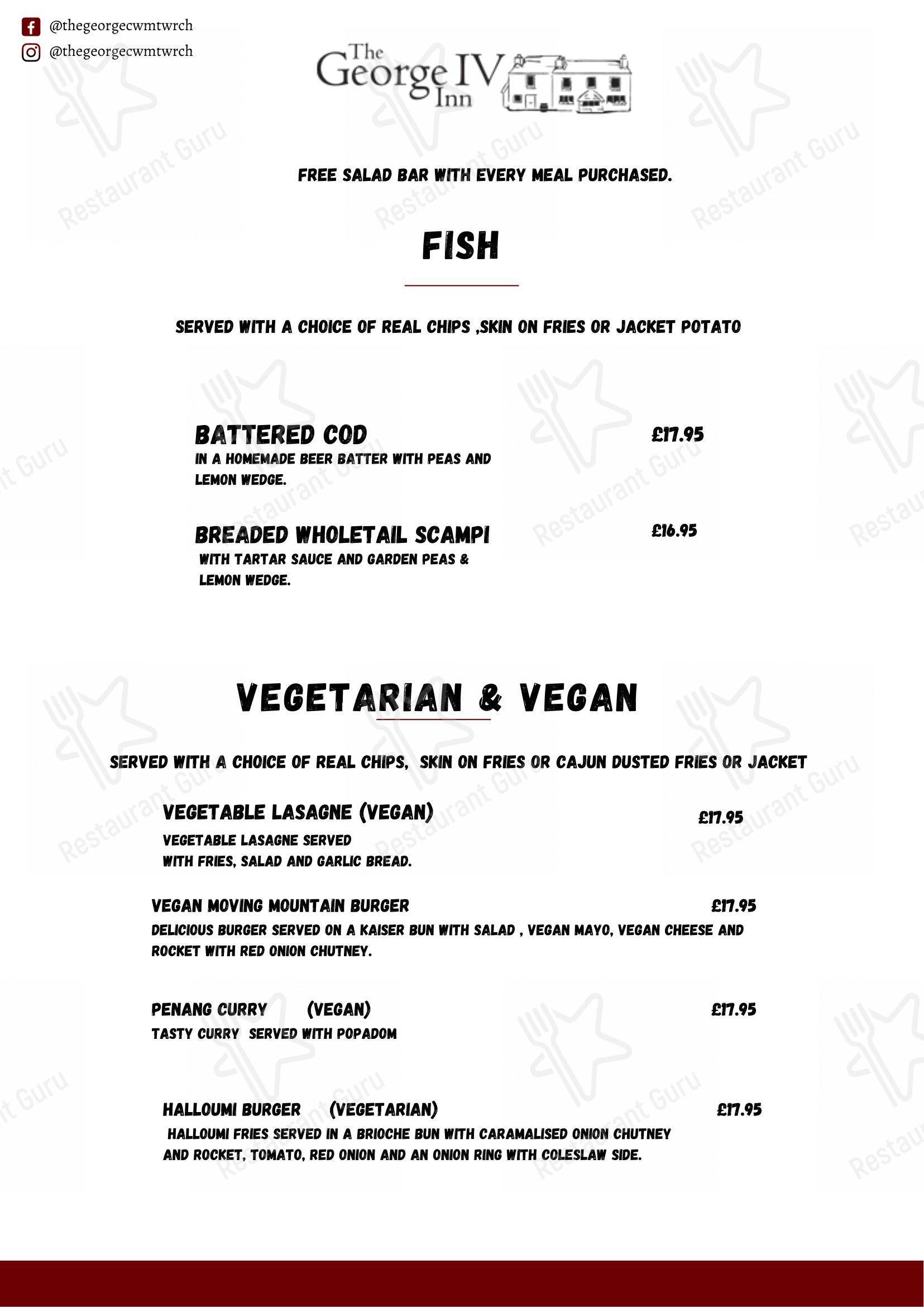Menu at The George IV Inn restaurant, Ystalyfera, Heol Gwys