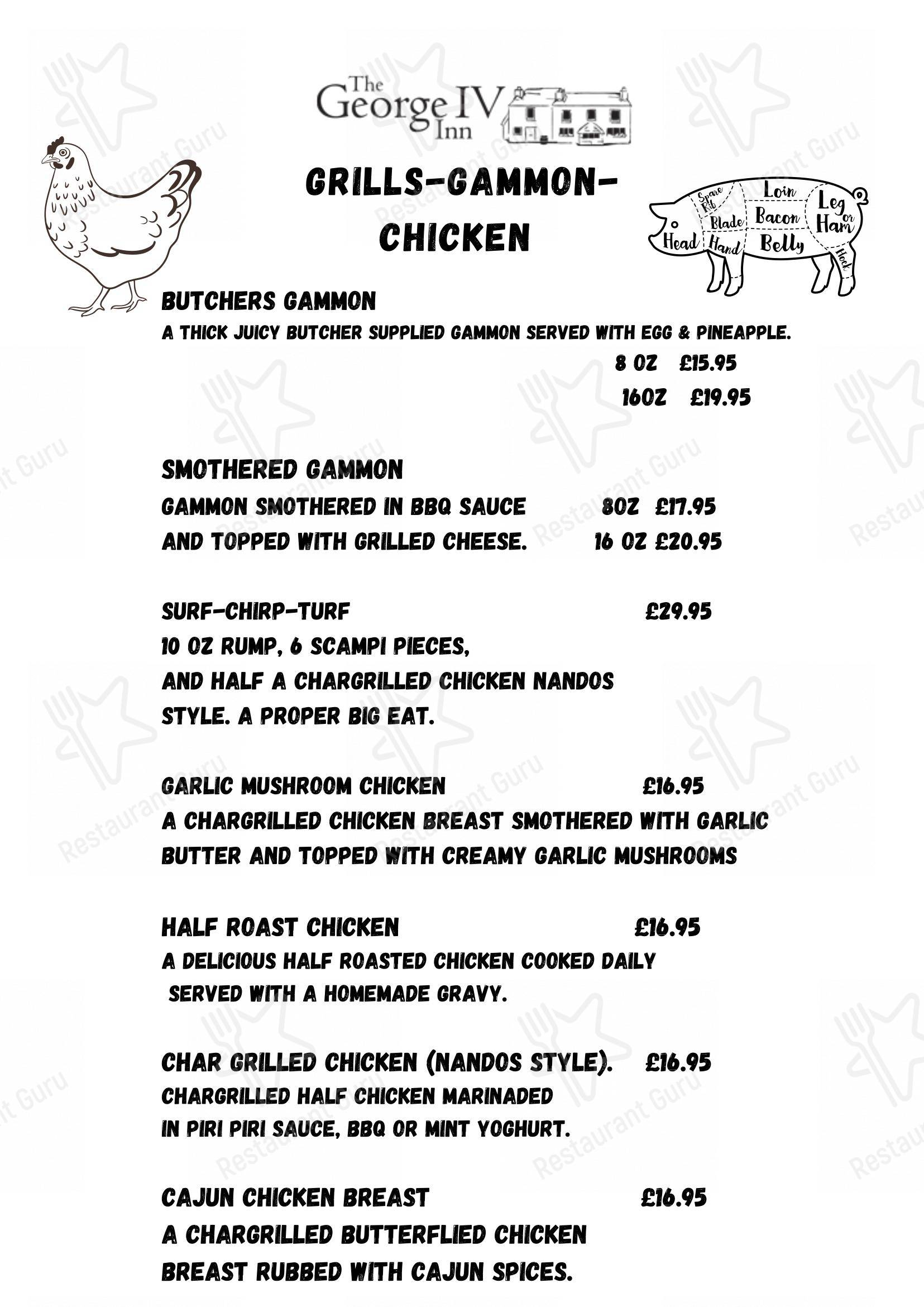 Menu at The George IV Inn restaurant, Ystalyfera, Heol Gwys