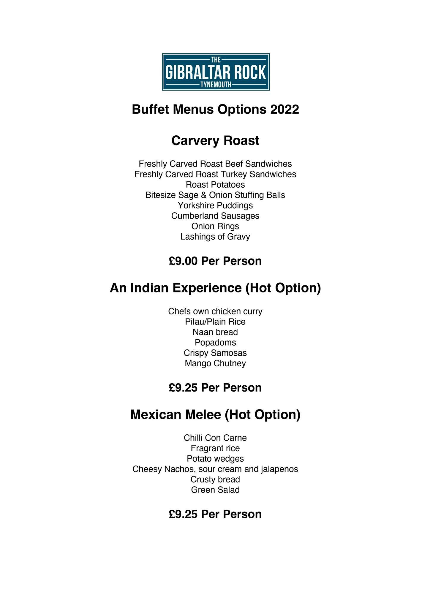 Menu at The Gibraltar Rock restaurant, North Shields
