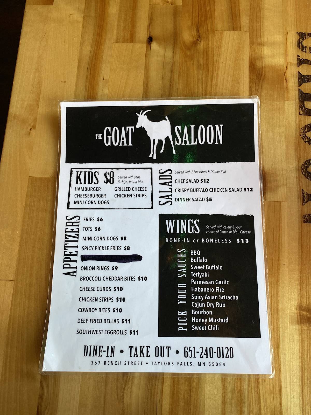 Menu at The Goat Saloon pub & bar, Taylors Falls