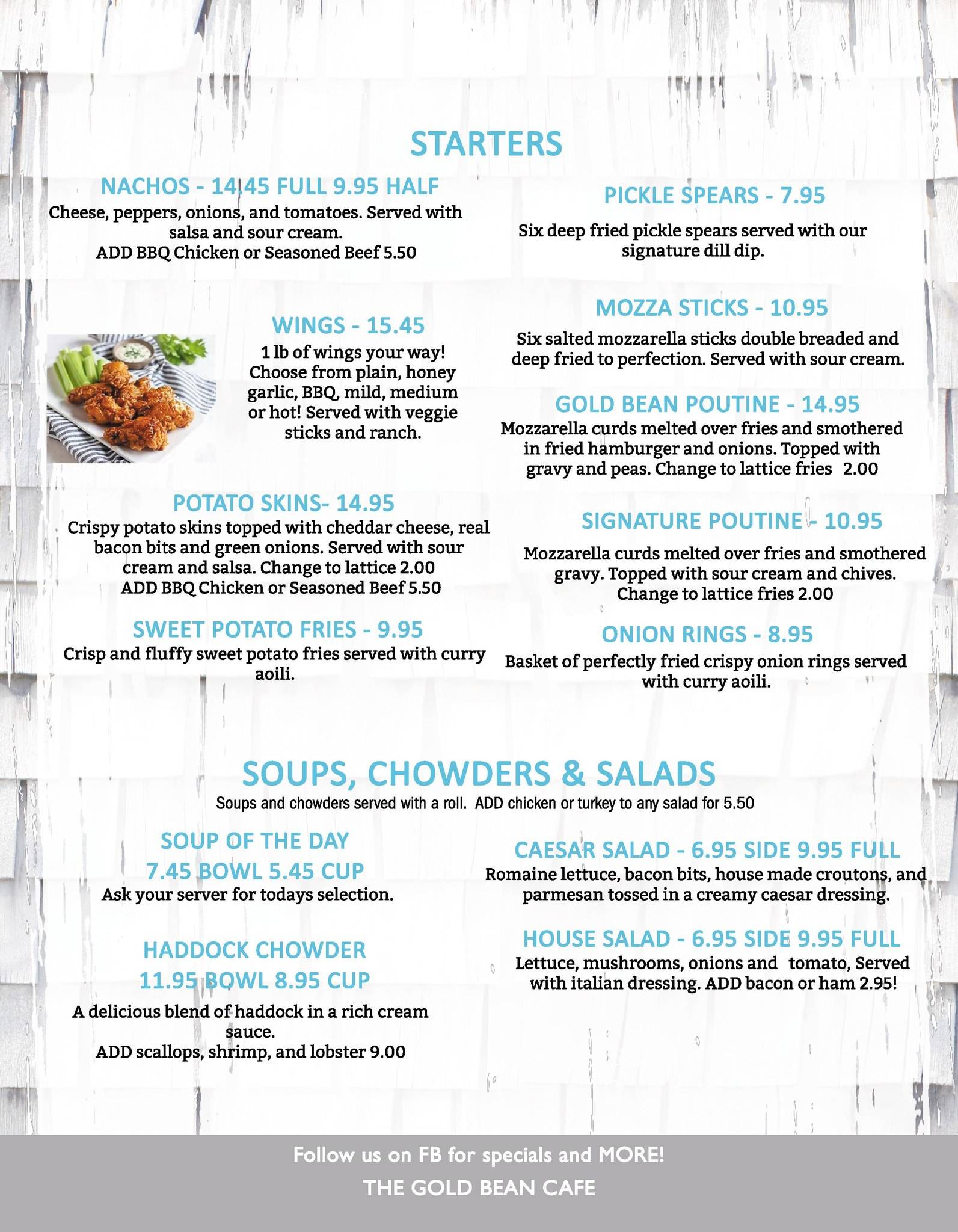 Menu at The Gold Bean Cafe, Chester Basin