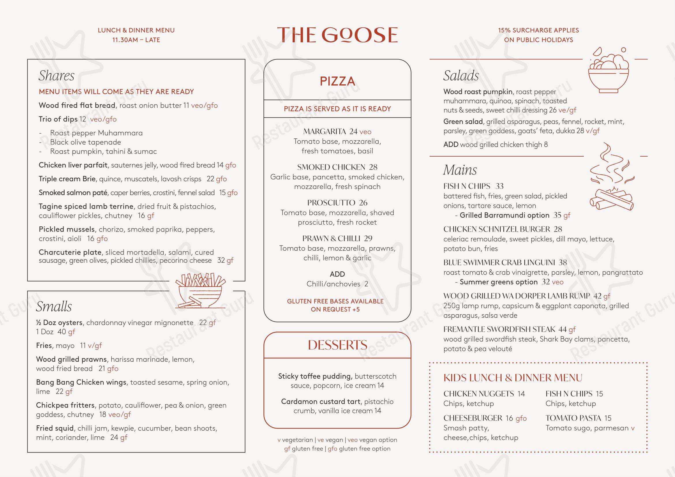 Menu at The Goose pub & bar, Busselton