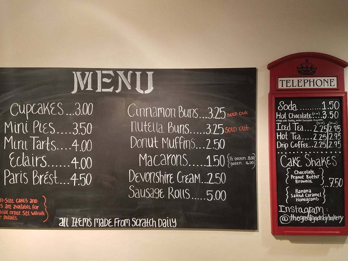 Menu at The Great Gadsby Bakery, Gilbert