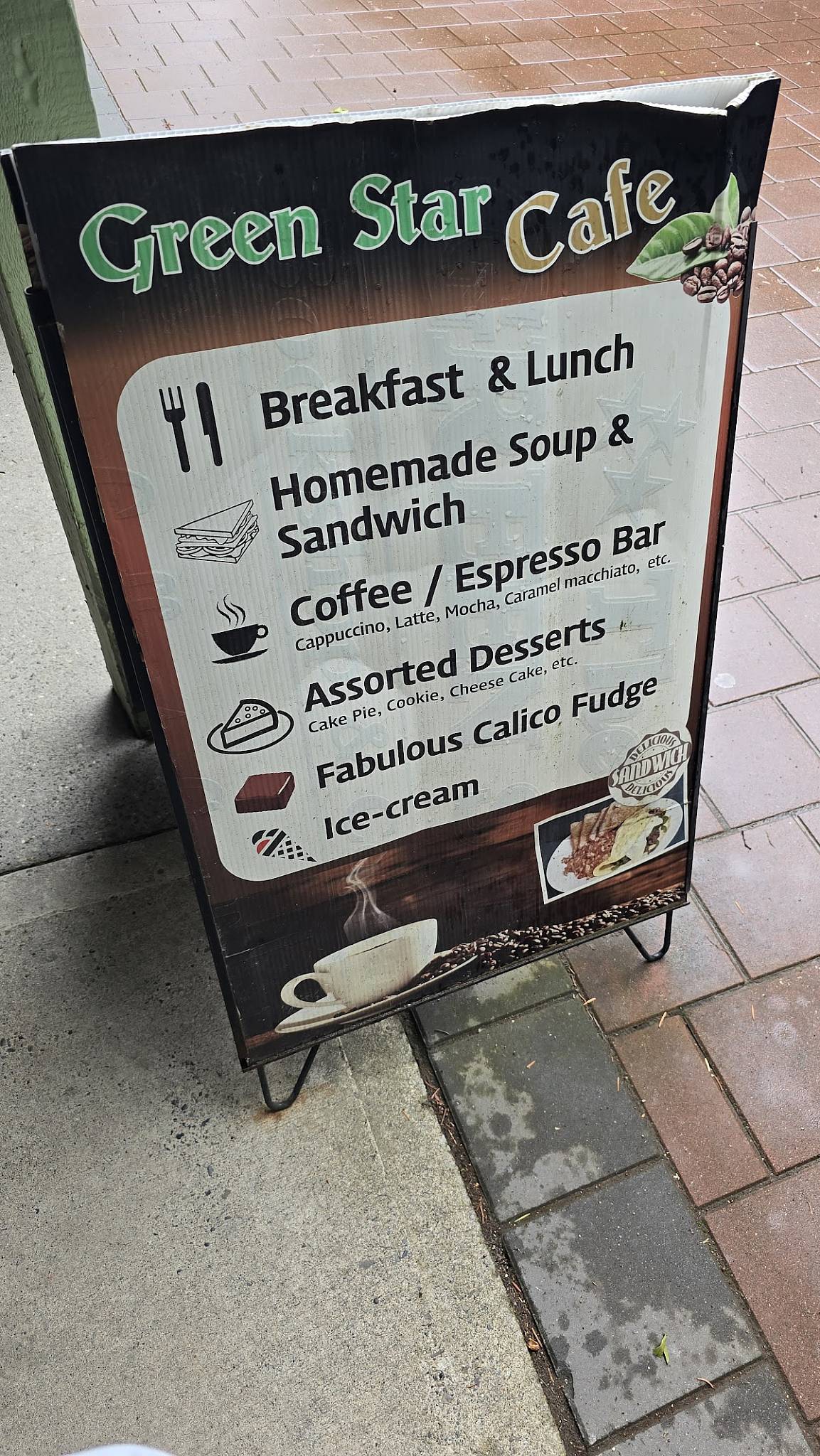 Menu at The Green Star Cafe, Harrison Hot Springs