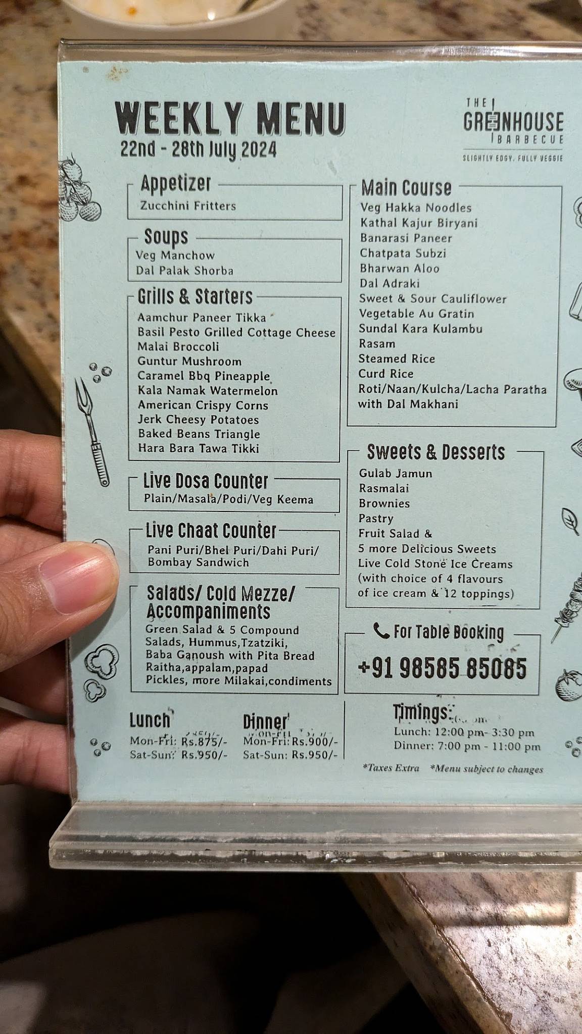 Menu at The Greenhouse Barbecue, Chennai