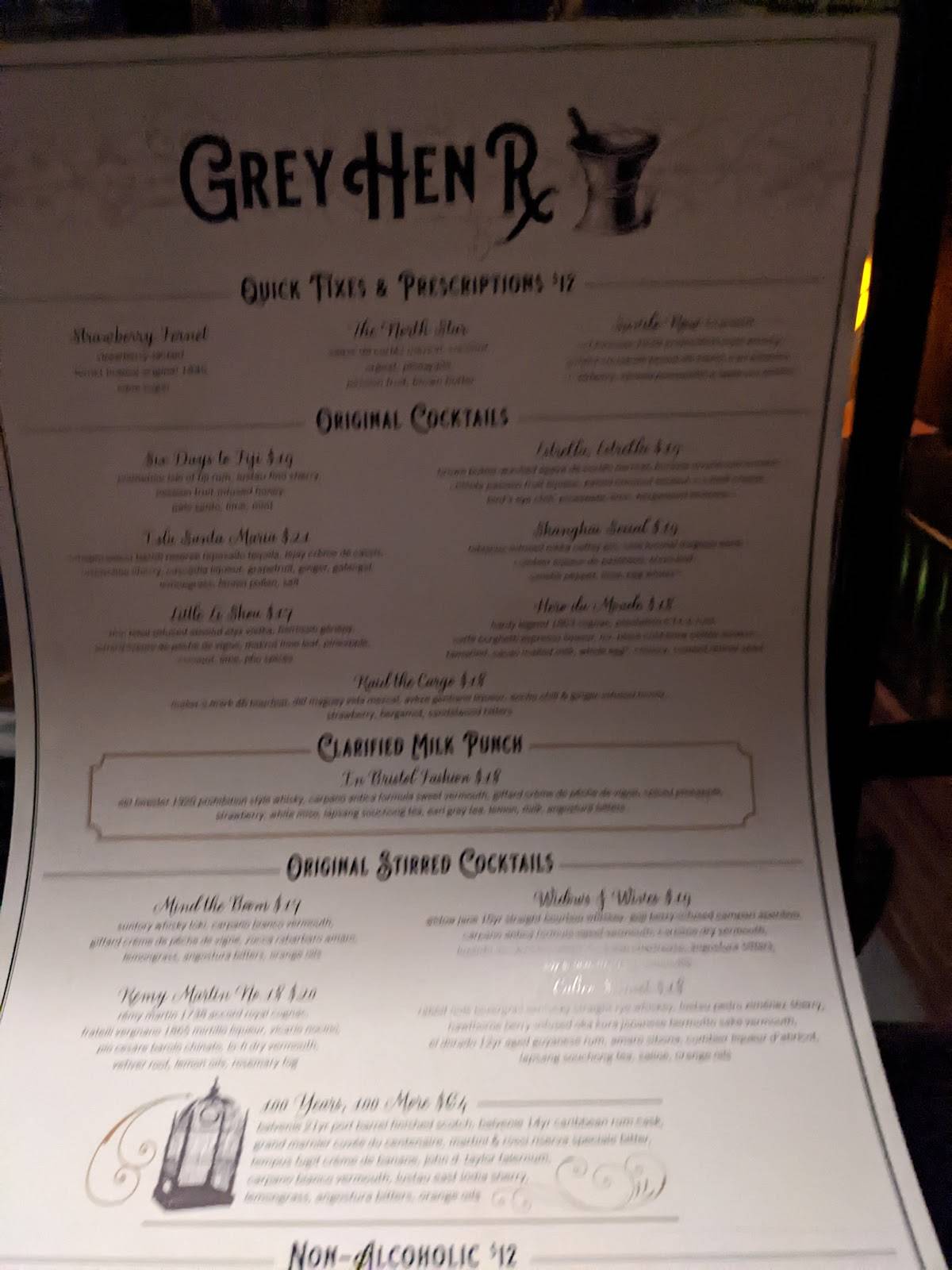 Menu at The Grey Hen Rx at Century Grand pub & bar, Phoenix