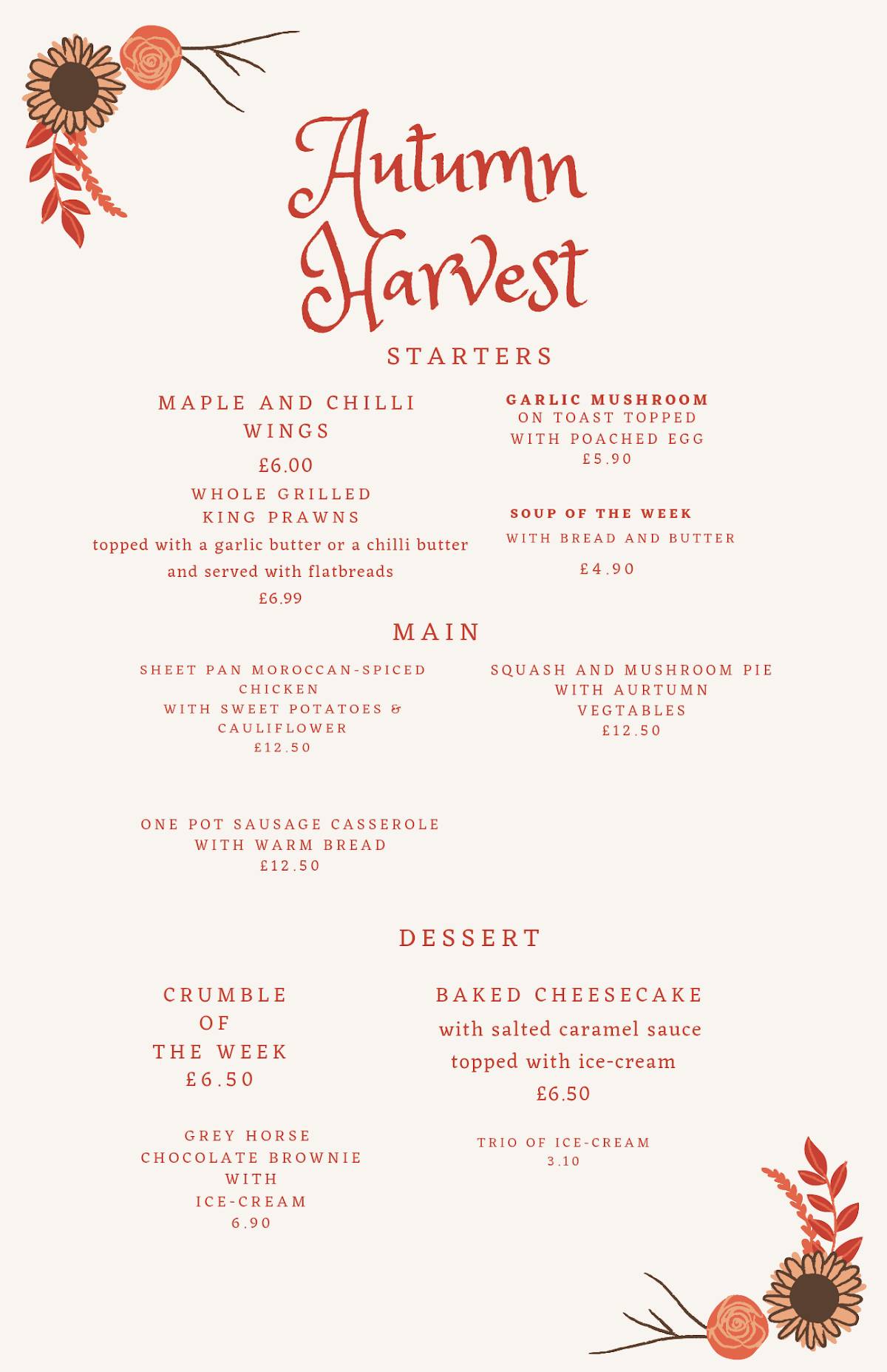 Menu at The Grey Horse pub & bar, Wheldrake