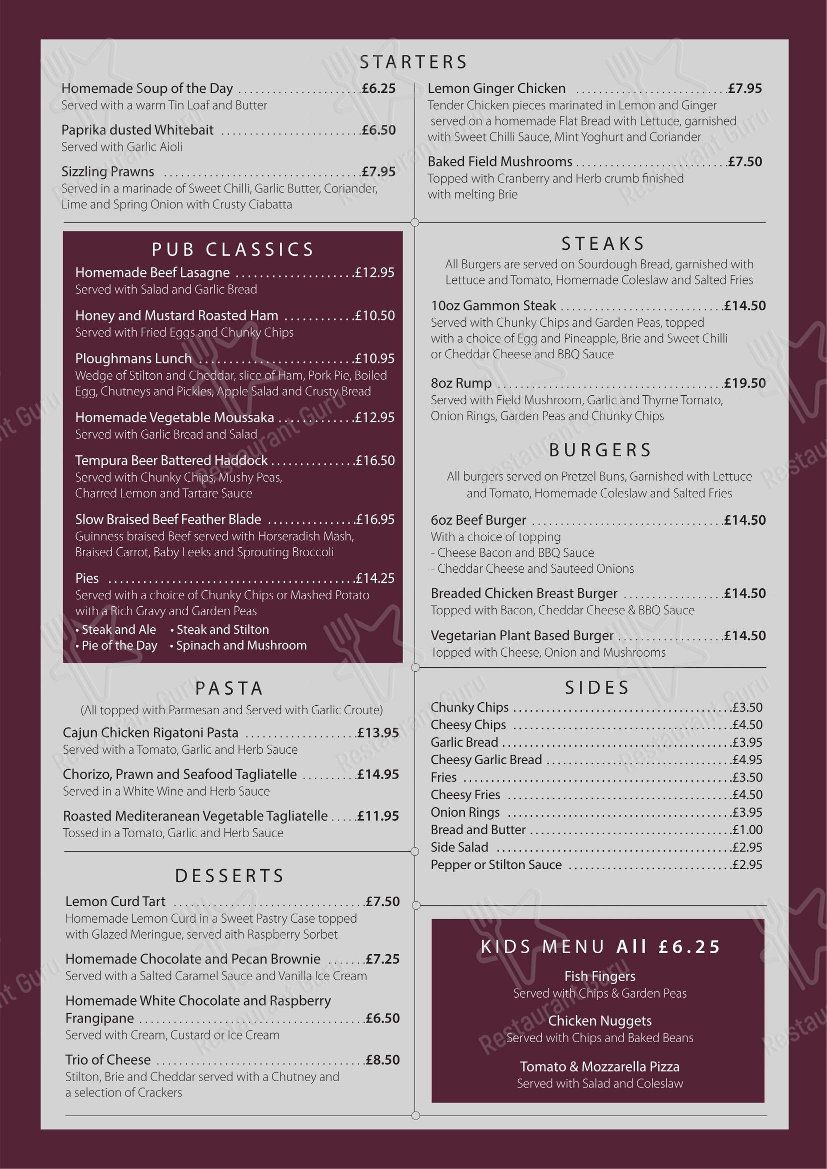 Menu at The Greyhound Inn pub & bar, Coventry