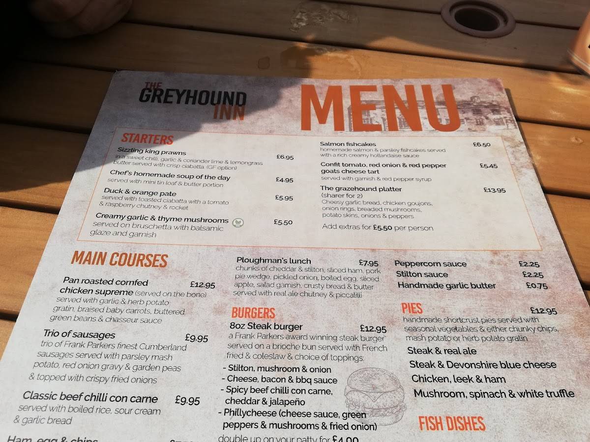 Menu at The Greyhound Inn pub & bar, Coventry