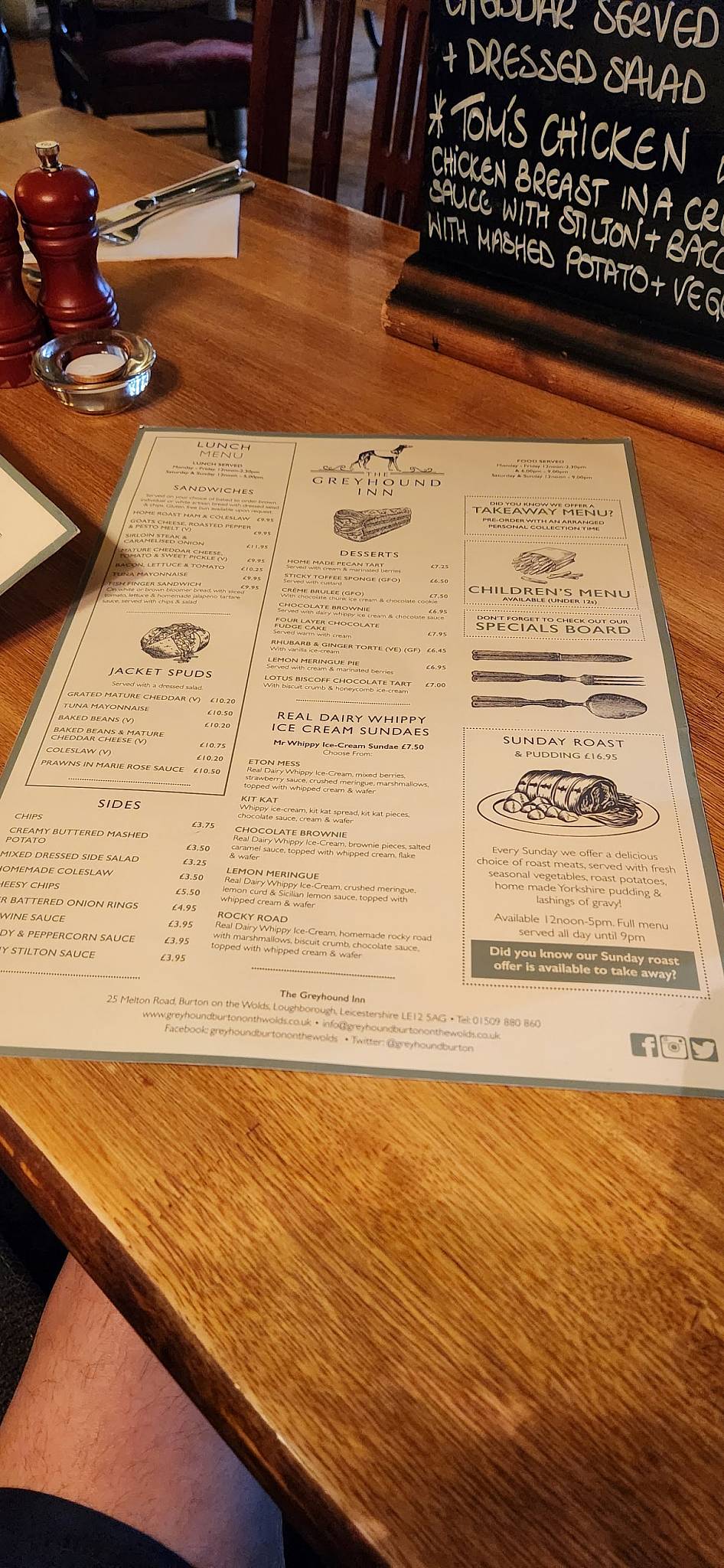 Menu at The Greyhound Inn pub & bar, Loughborough, 25 Melton Rd