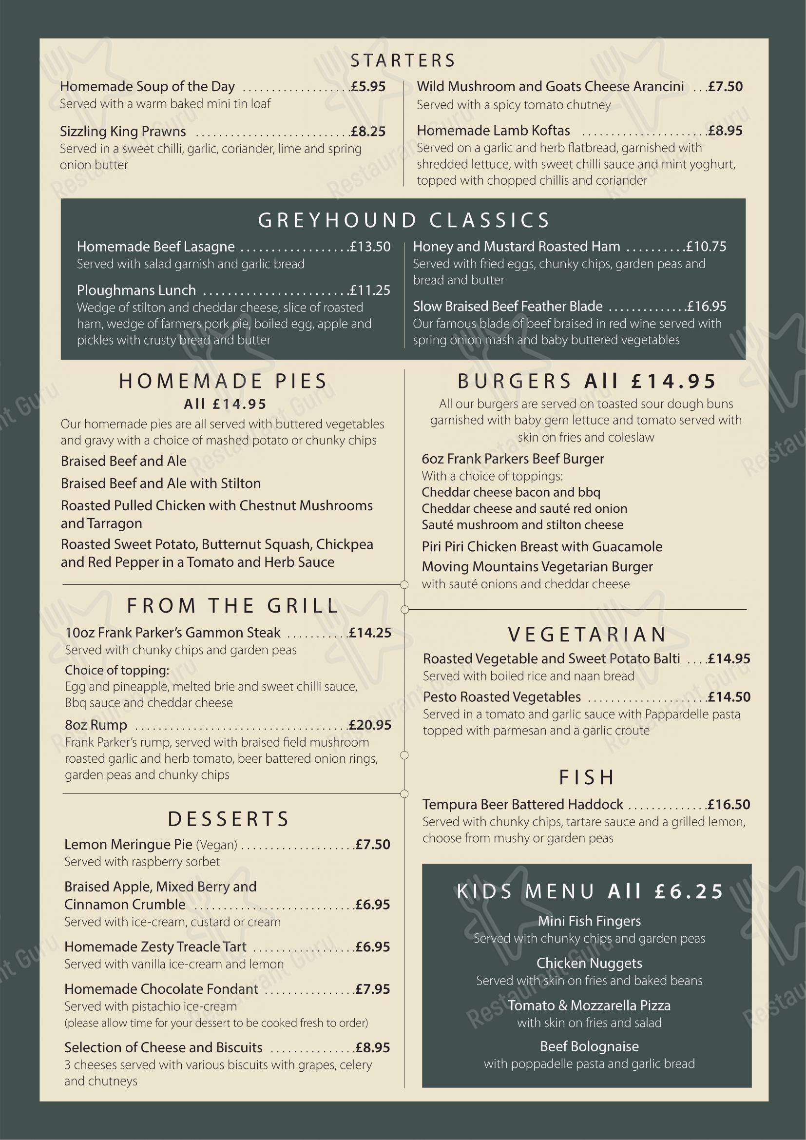 Menu at The Greyhound Inn pub & bar, Coventry