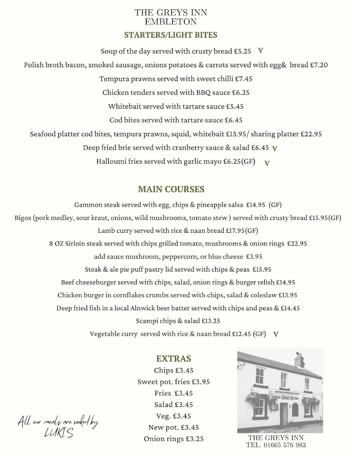 Menu at The Grey's Inn pub & bar, Embleton