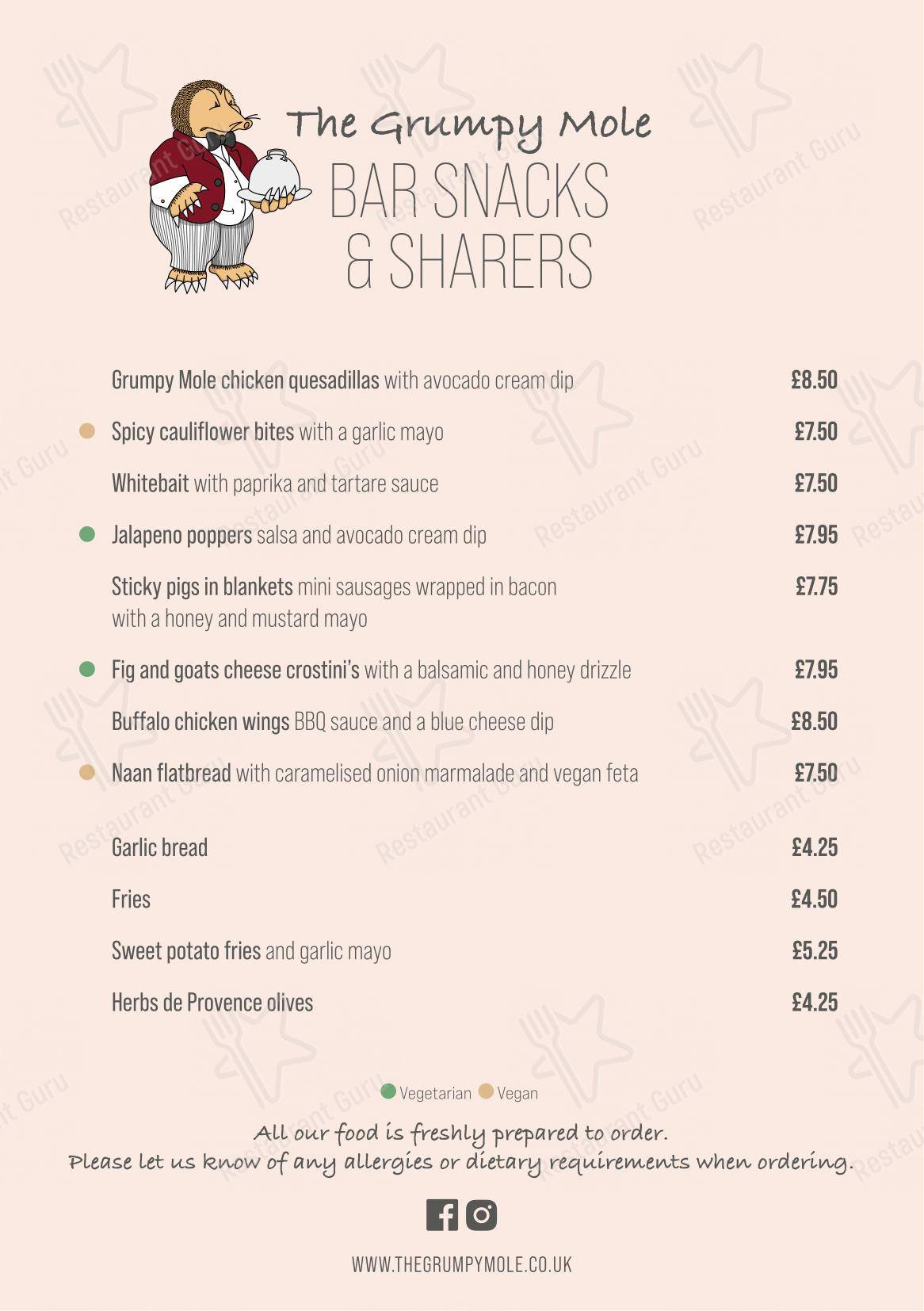 Menu at The Grumpy Mole - Cheam pub & bar, Sutton, Ewell Rd