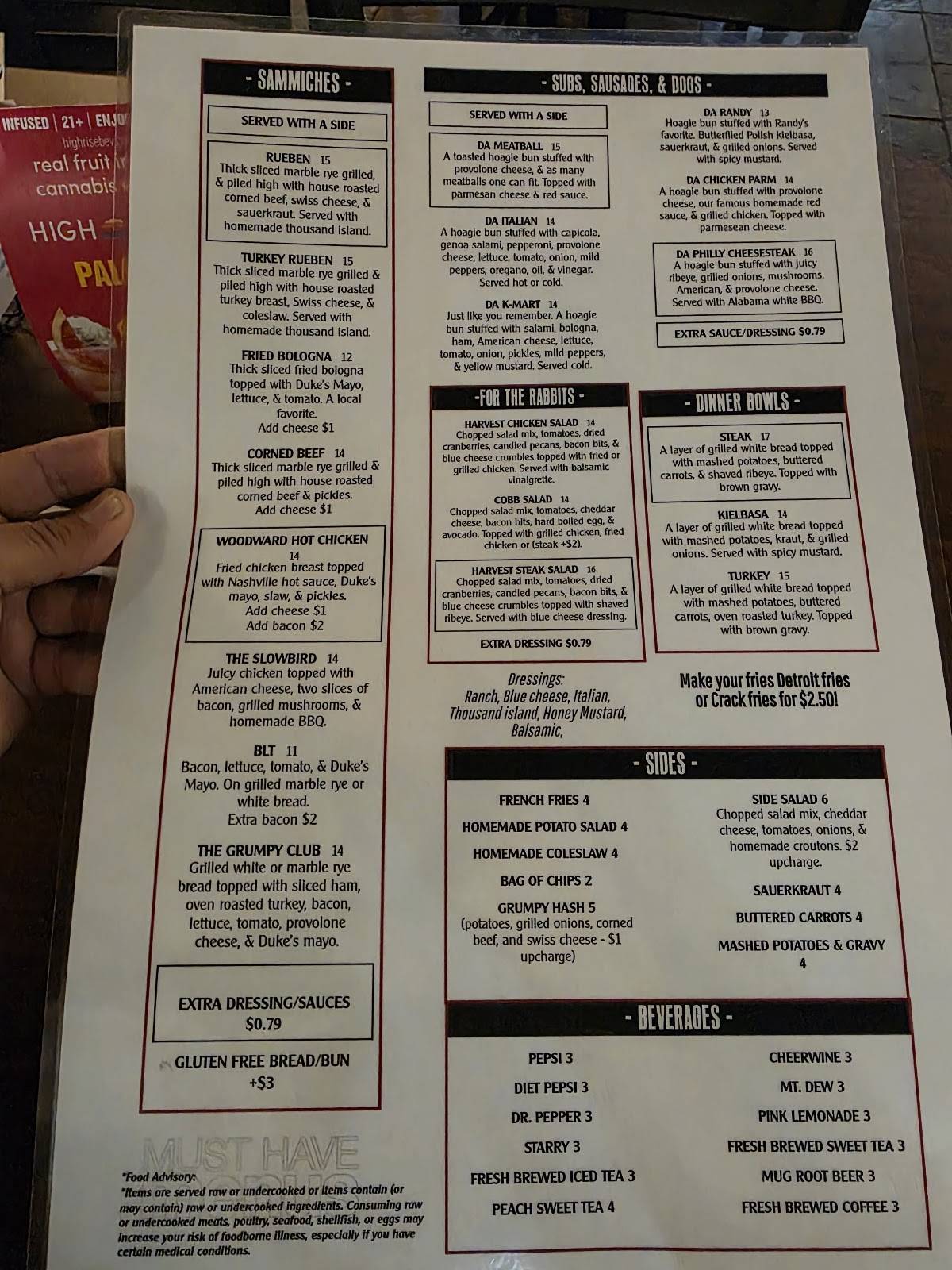 Menu at The Grumpy Mustache restaurant, Murrells Inlet, US-17 BUS A