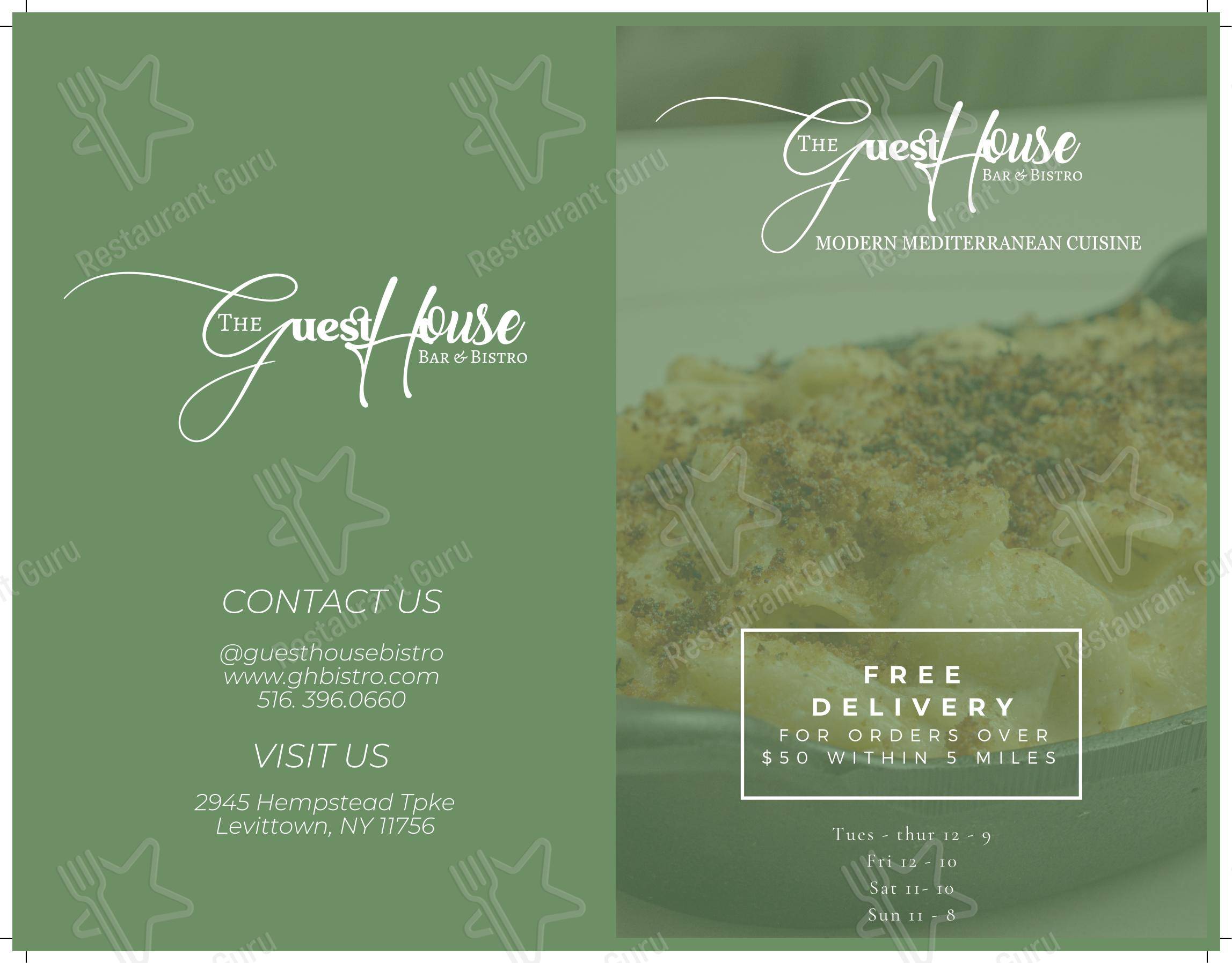 Menu at The Guest House Bar & Bistro, Levittown