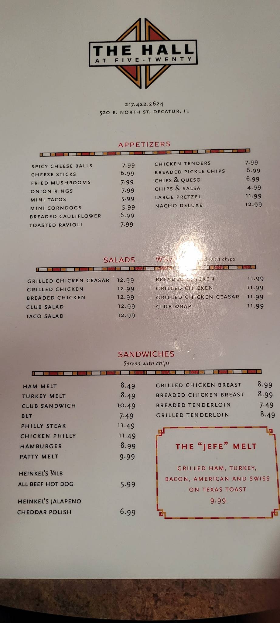Menu at The Hall at Five Twenty pub & bar, Decatur