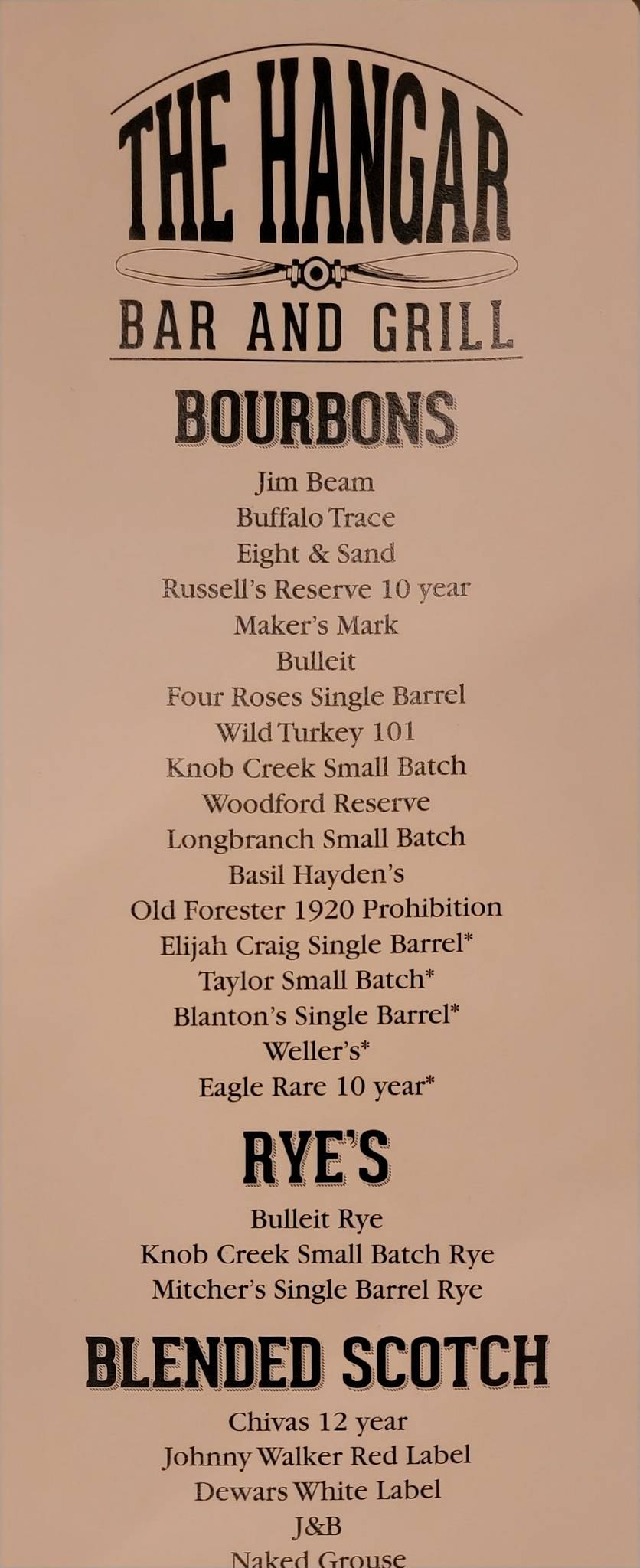 Menu at The Hangar Bar and Grill, Oshkosh