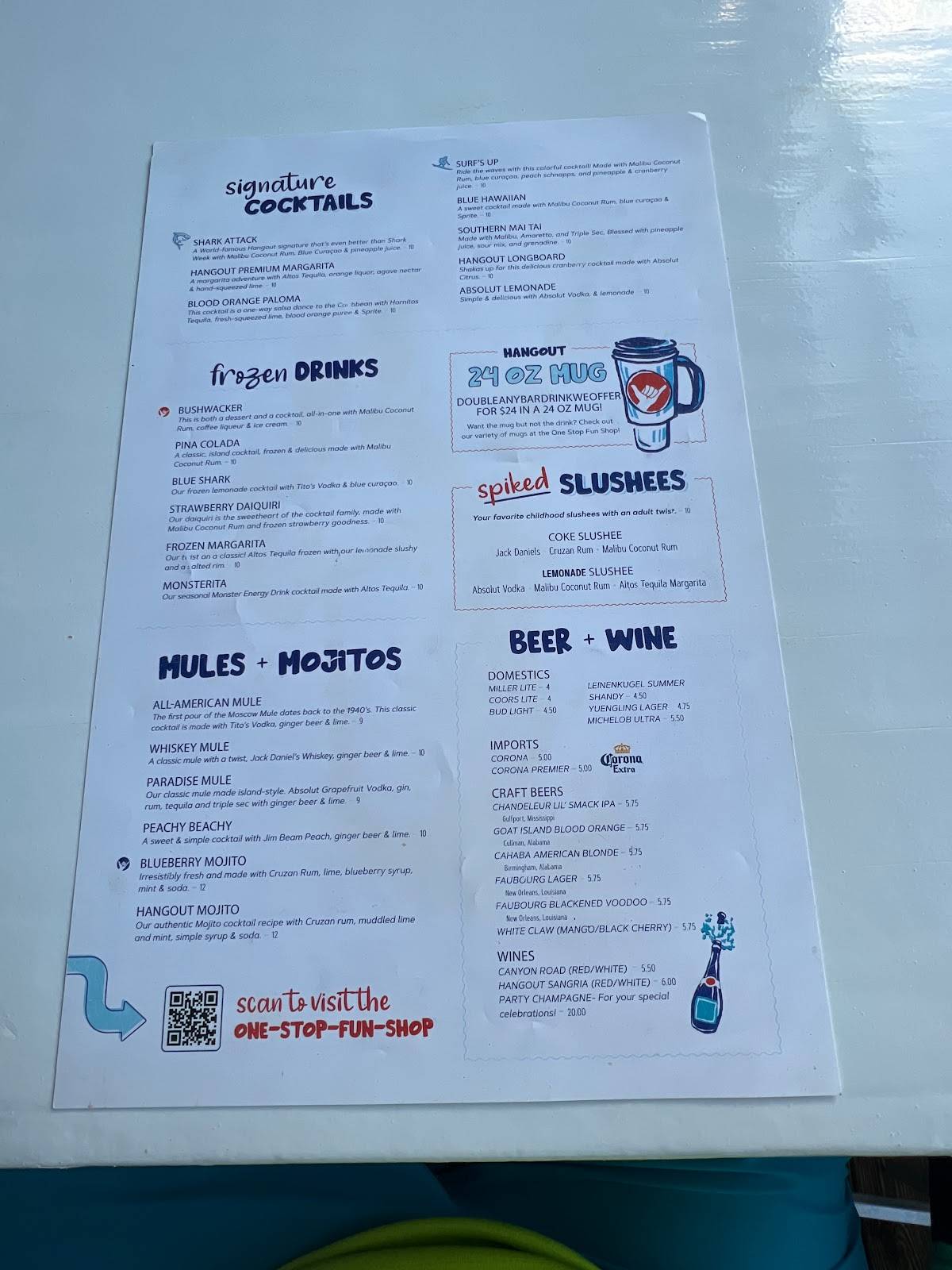 Menu at The Hangout Gulf Shores pub & bar, Gulf Shores, 101 E Beach Blvd