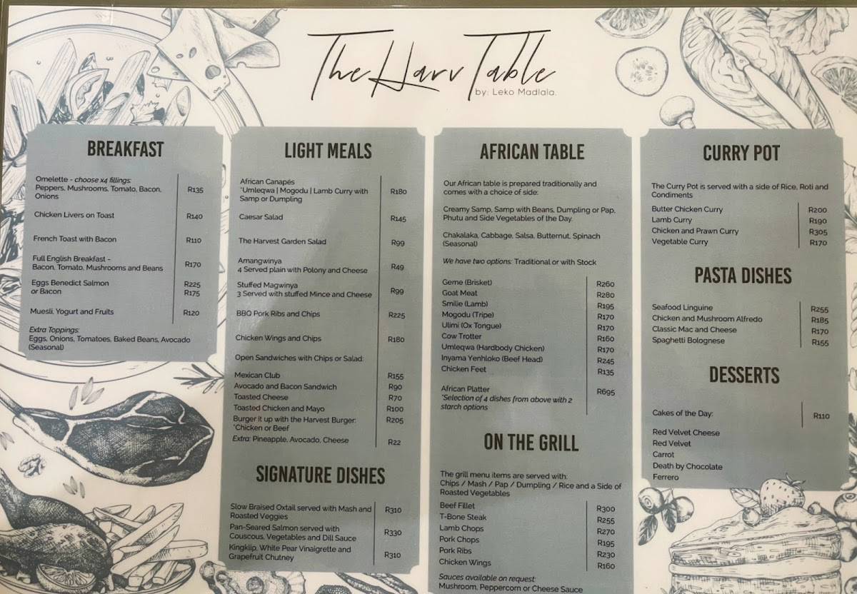 Menu at The Harv Table by Leko Madlala restaurant, Sandton