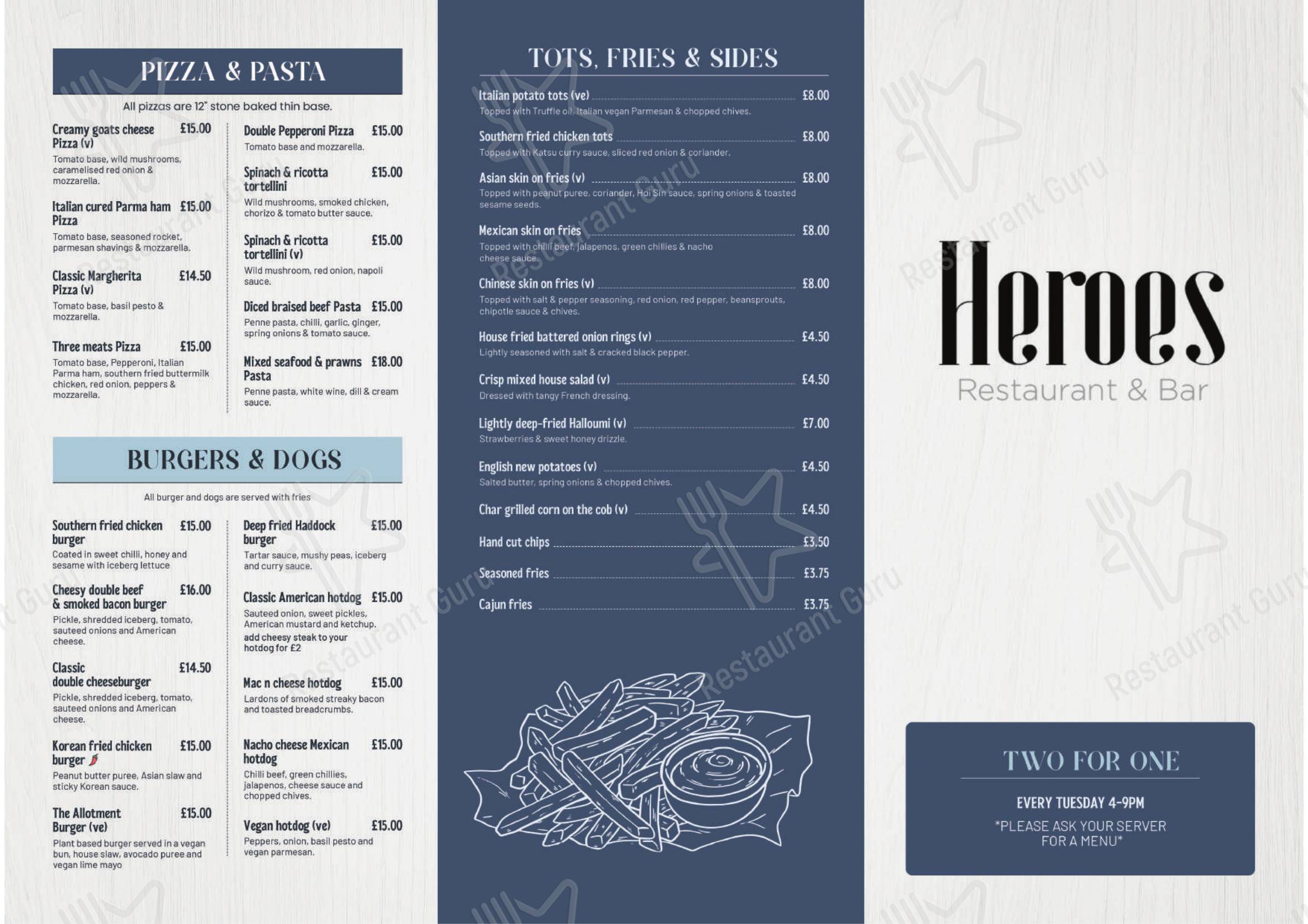 Menu at The Heroes of Waterloo restaurant, Ashton-under-Lyne