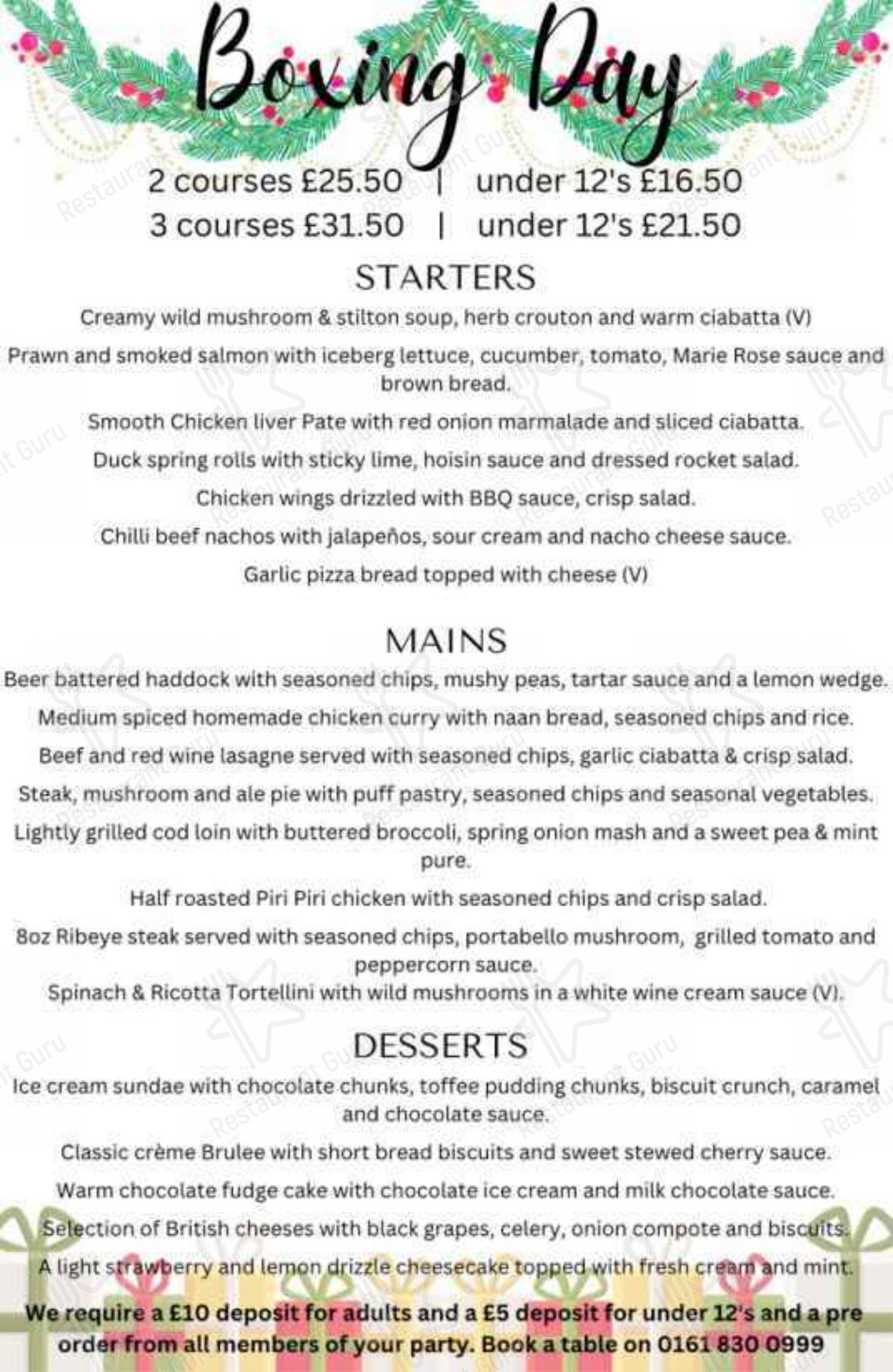 Menu at The Heroes of Waterloo restaurant, Ashton-under-Lyne