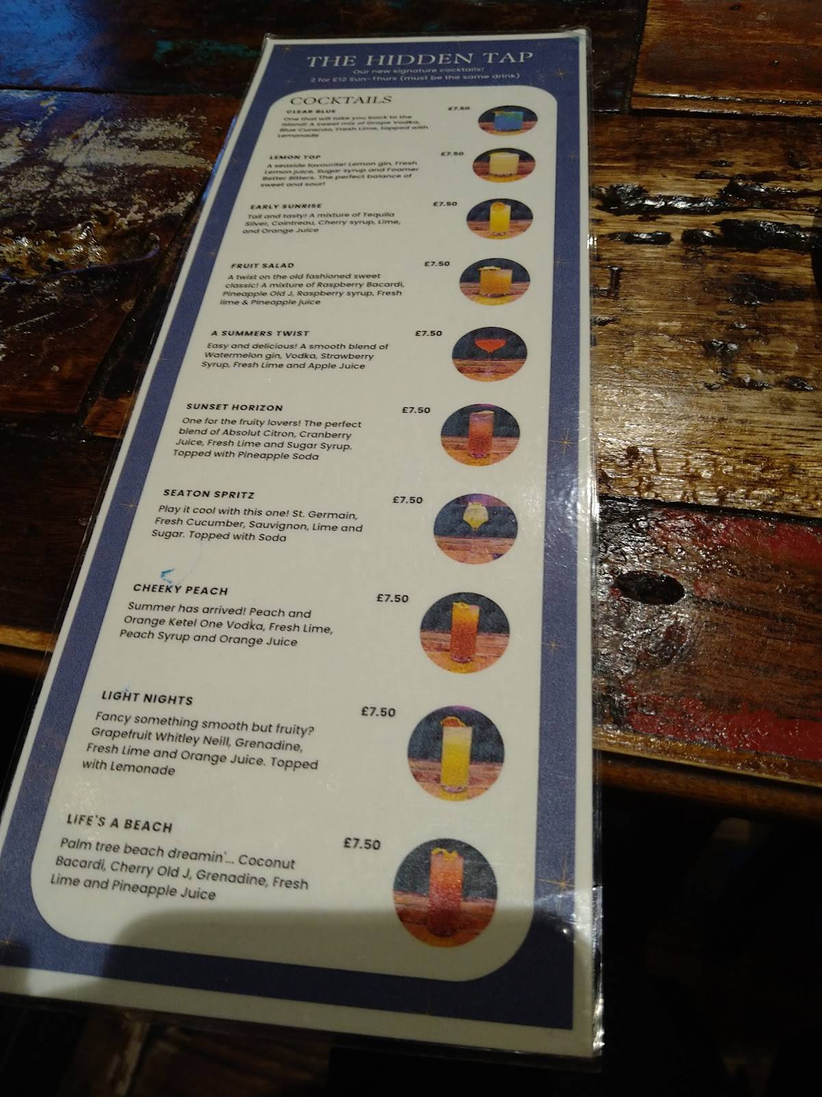 Menu at The Hidden Tap pub & bar, Hartlepool