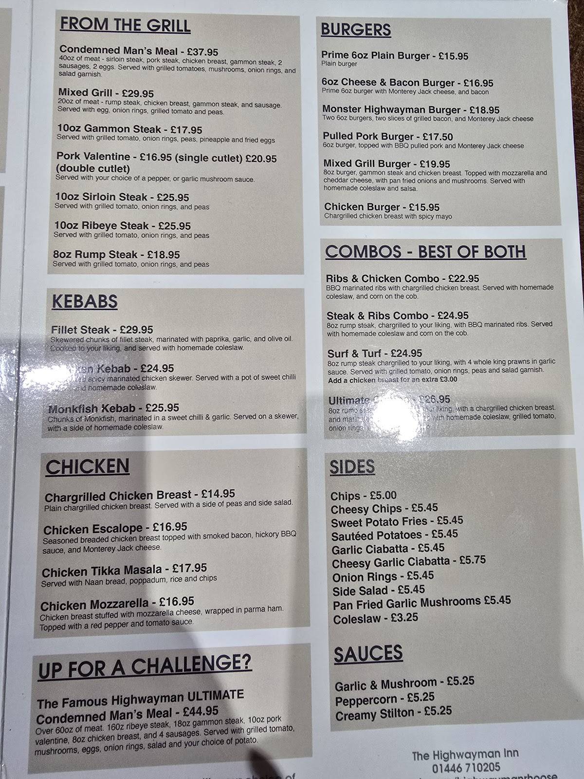 Menu at The Highwayman Inn pub & bar, Rhoose, Port Rd