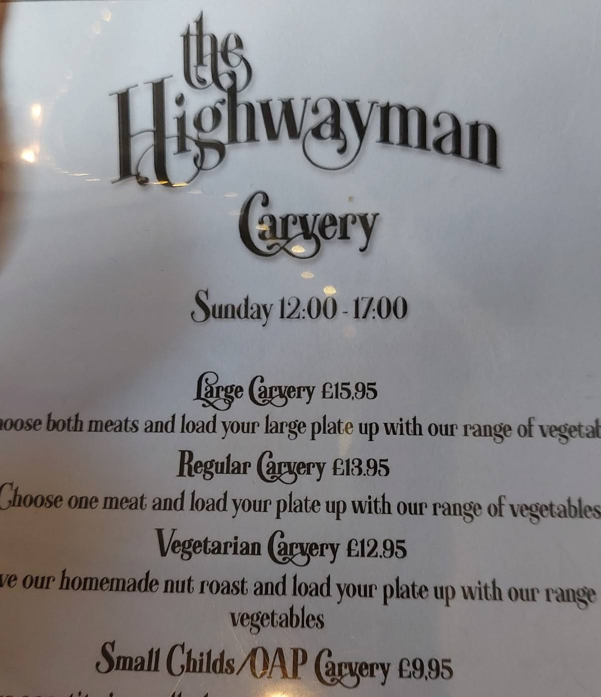 Menu at The Highwayman pub & bar, Liskeard