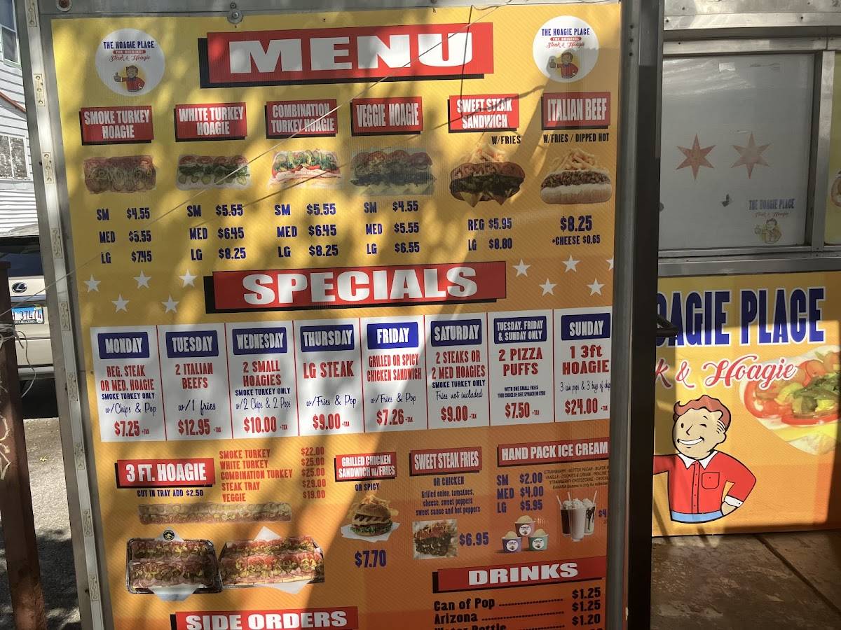 Menu at The Hoagie Place restaurant, Chicago