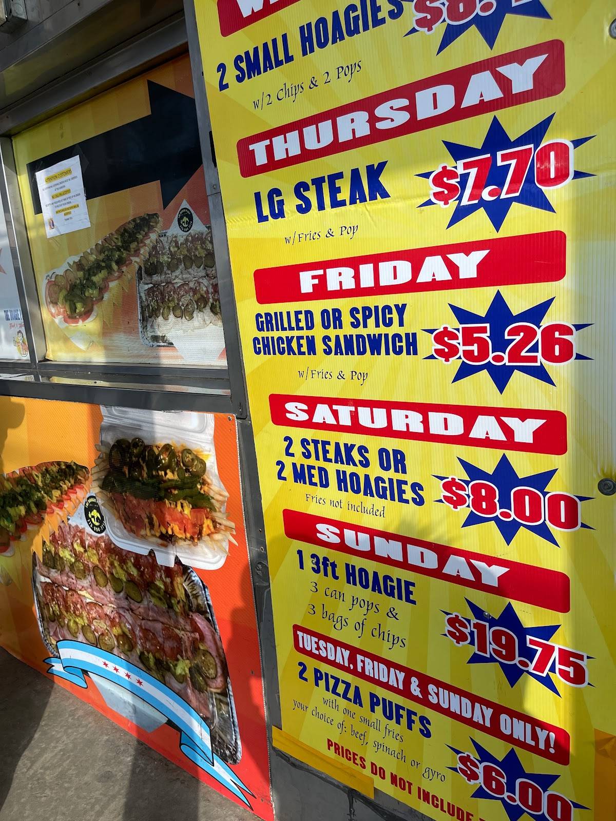 Menu at The Hoagie Place restaurant, Chicago