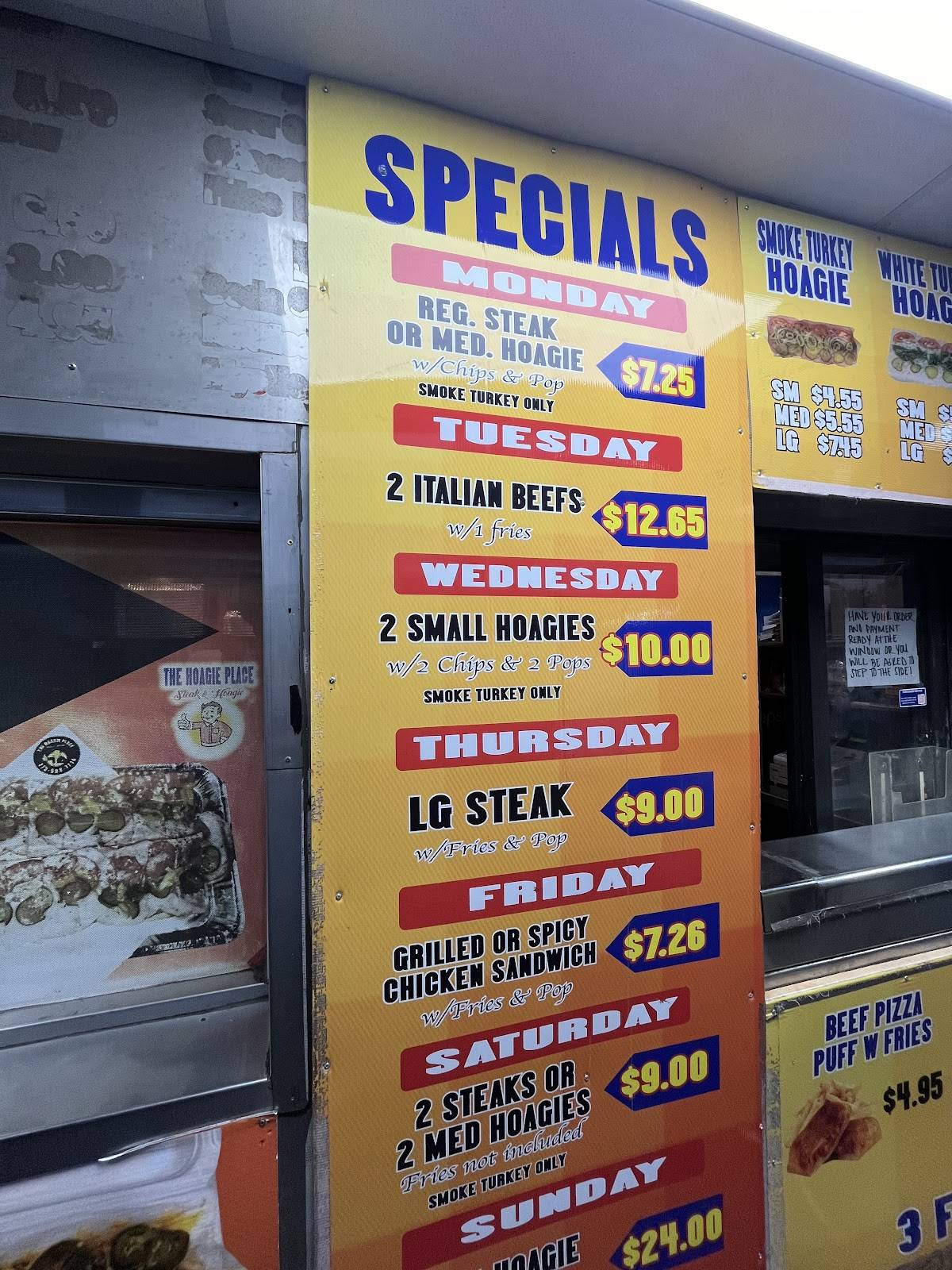 Menu at The Hoagie Place restaurant, Chicago