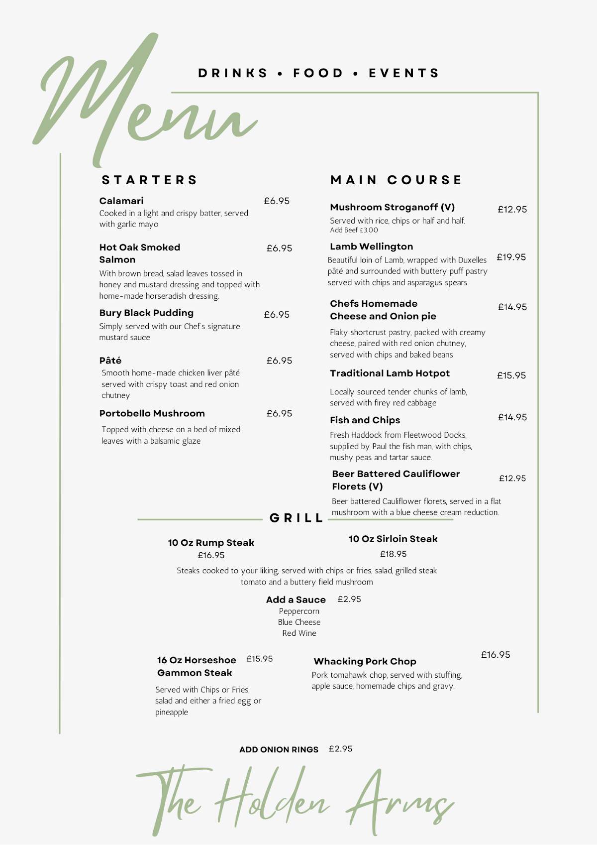 Menu at The Holden Arms pub & bar, Haslingden
