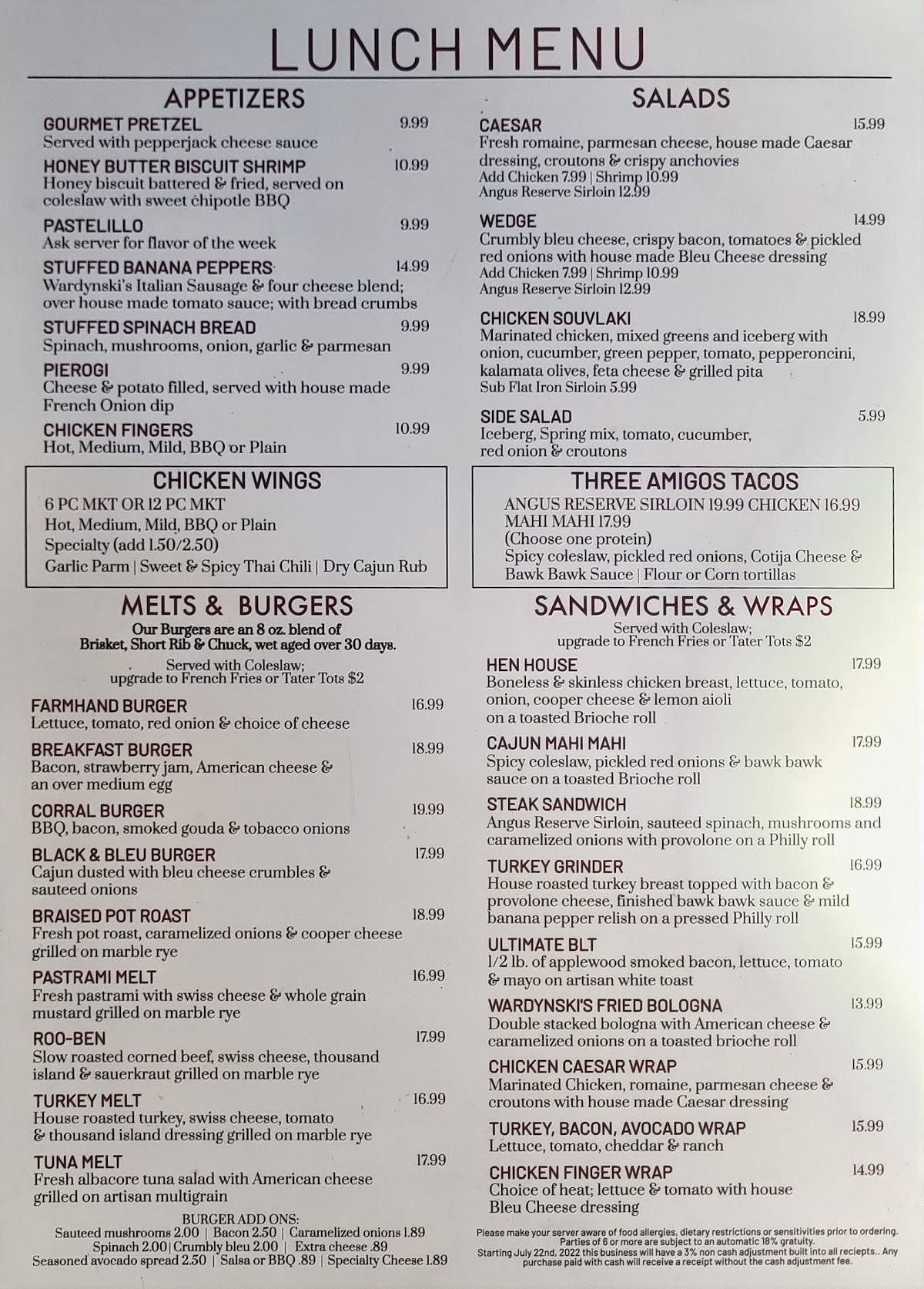Menu at The Howling Rooster Restaurant & Bar, Kenmore, 529 Englewood Ave