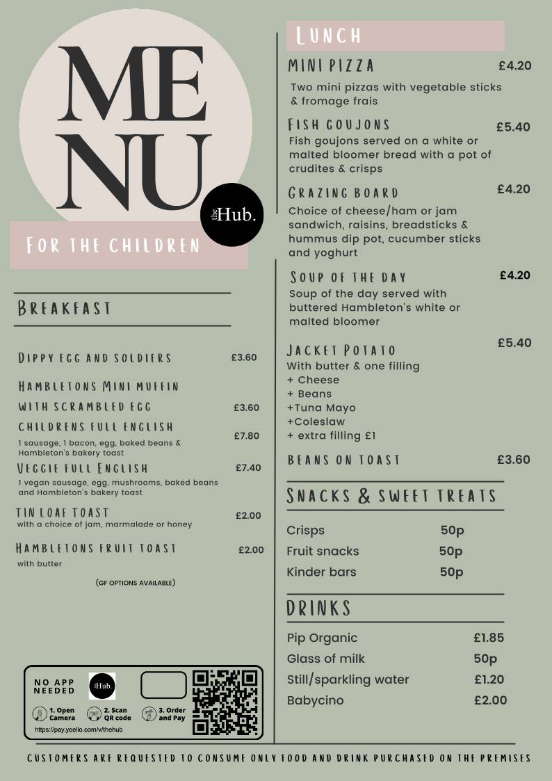 Menu at The Hub (Cafe & Soft Play), Leicester