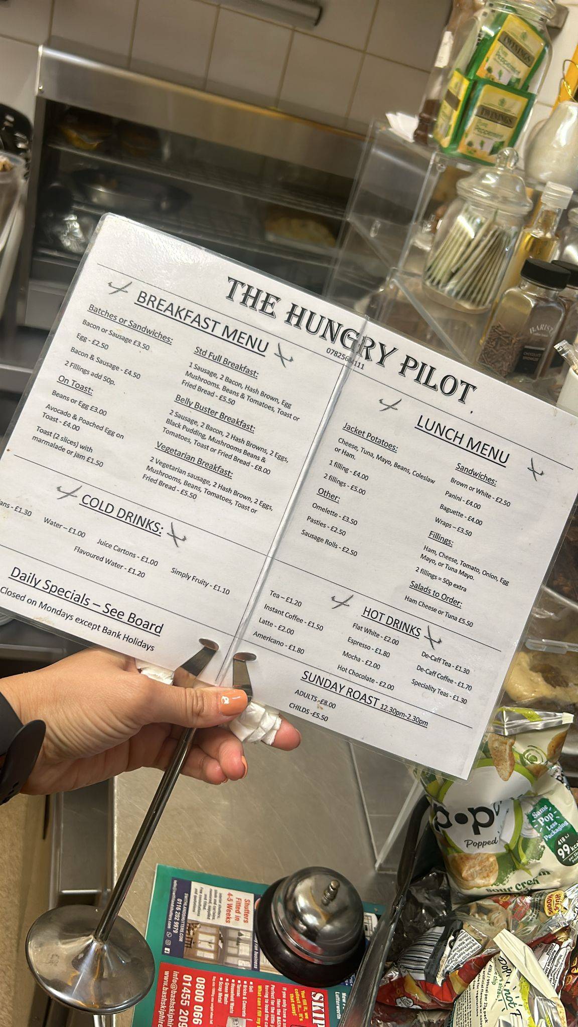 Menu at The Hungry Pilot cafe, Husbands Bosworth