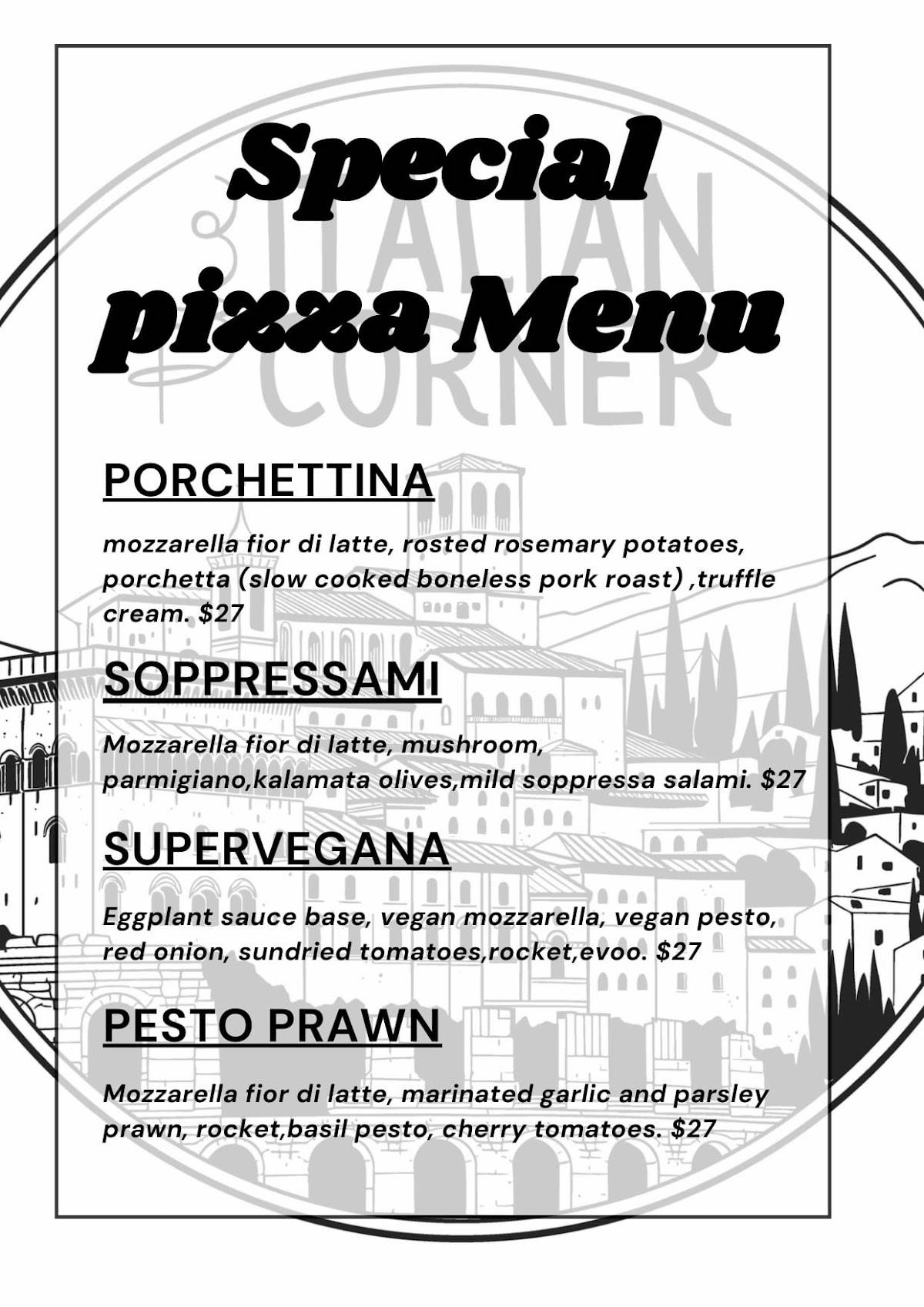 Menu at The Italian Corner restaurant, Forest Glen