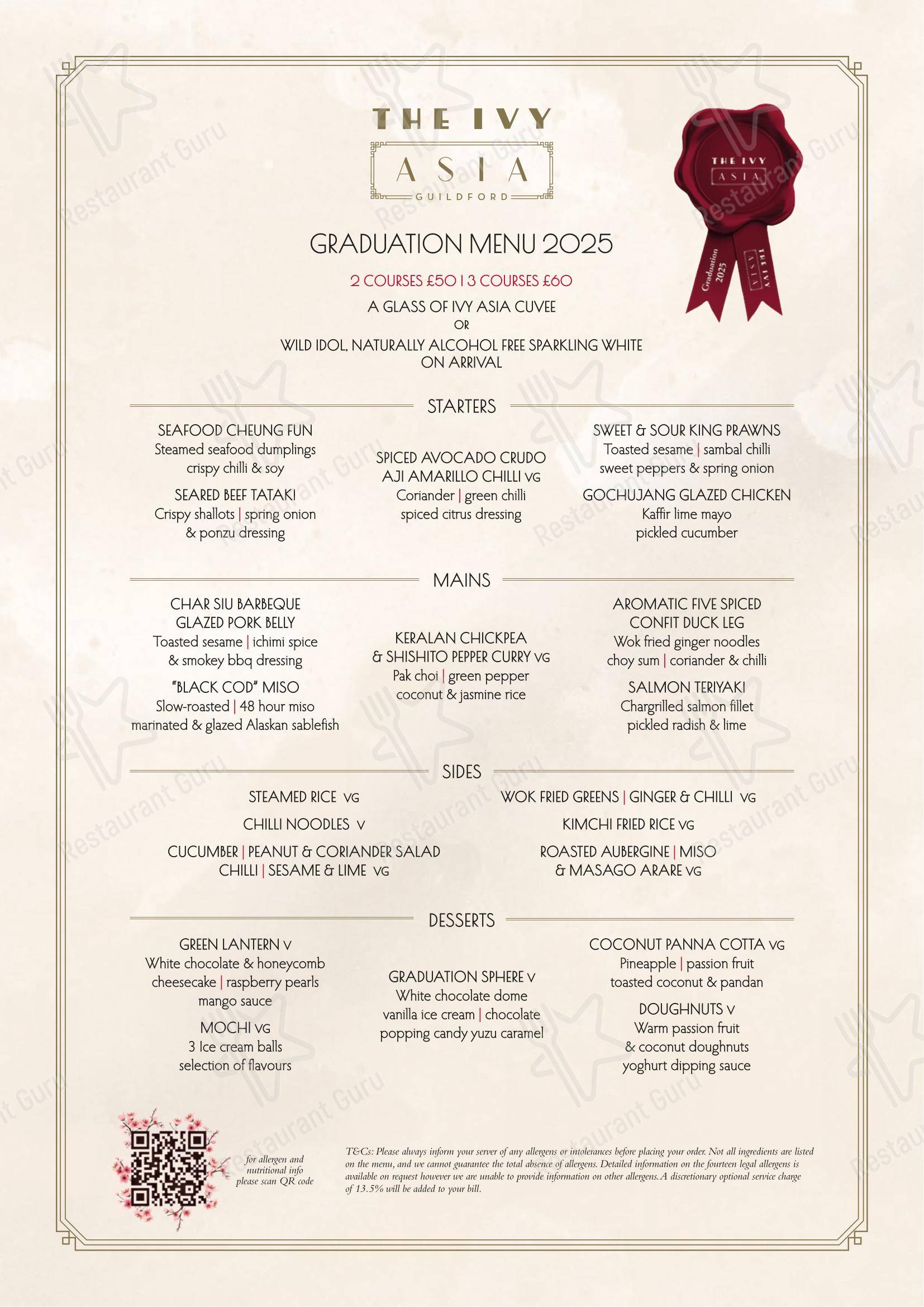 Menu at The Ivy Asia Chelsea restaurant, London