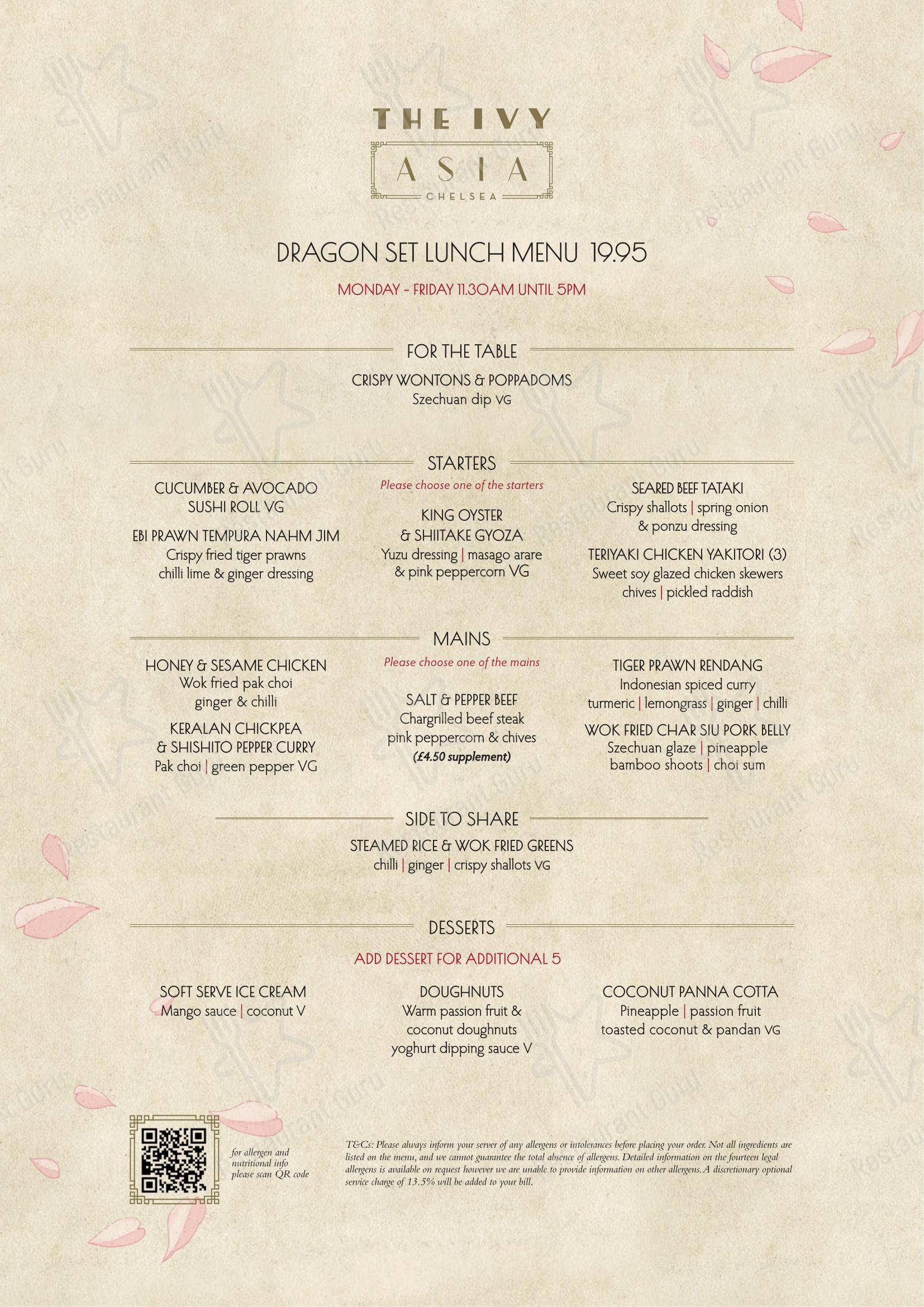 Menu at The Ivy Asia Chelsea restaurant, London