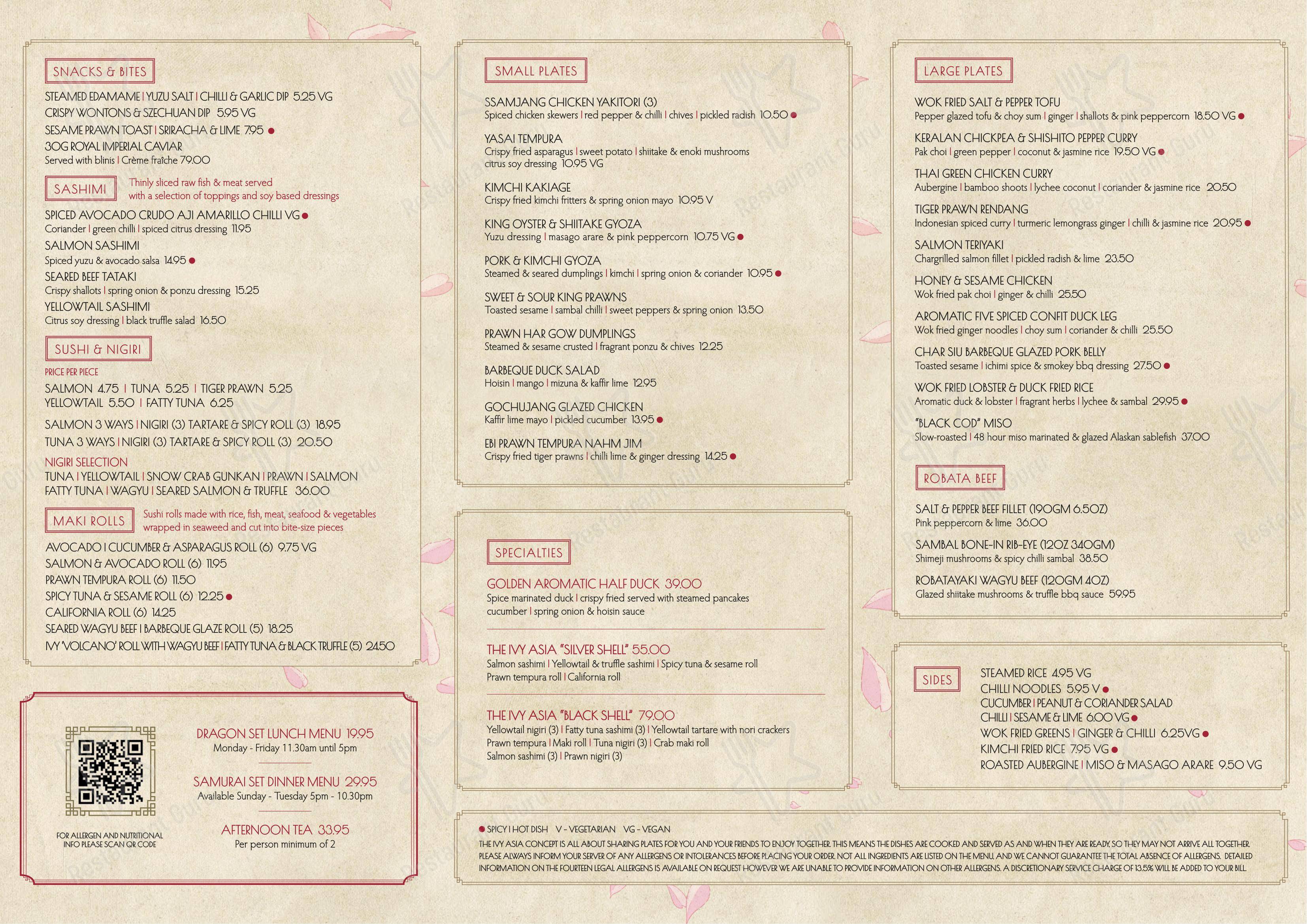 Menu at The Ivy Asia Chelsea restaurant, London