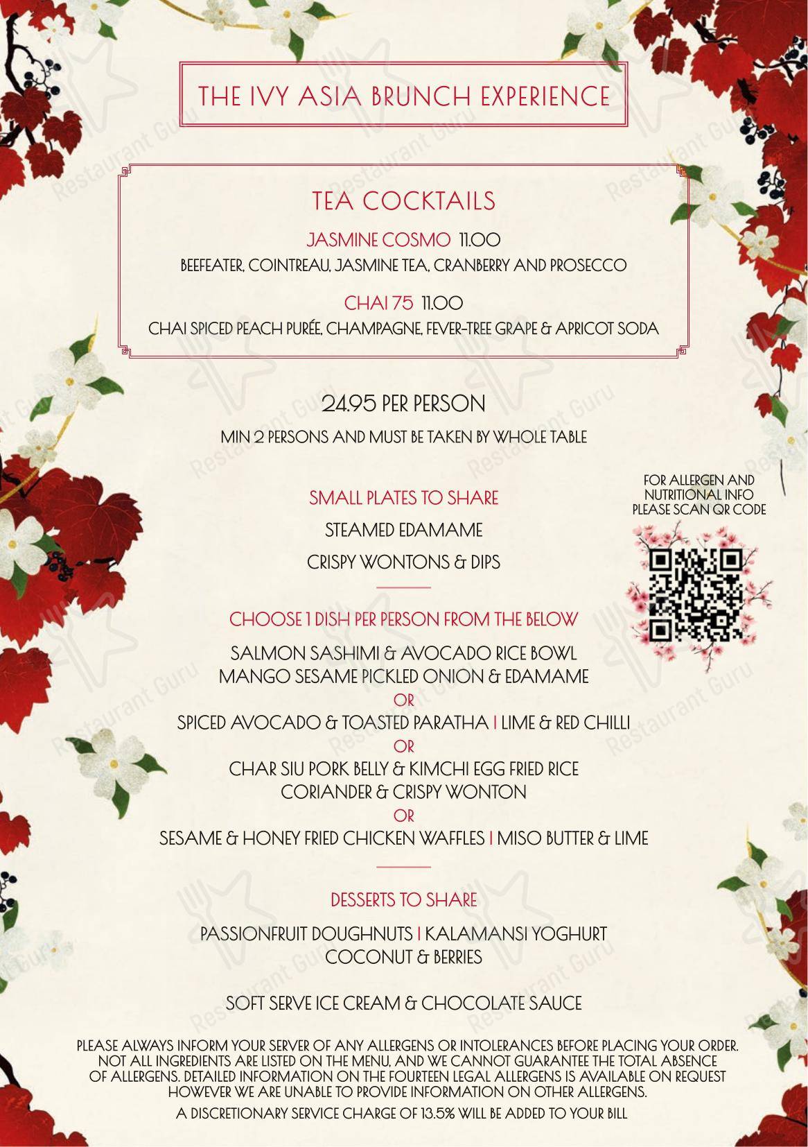 Menu at The Ivy Asia Chelsea restaurant, London