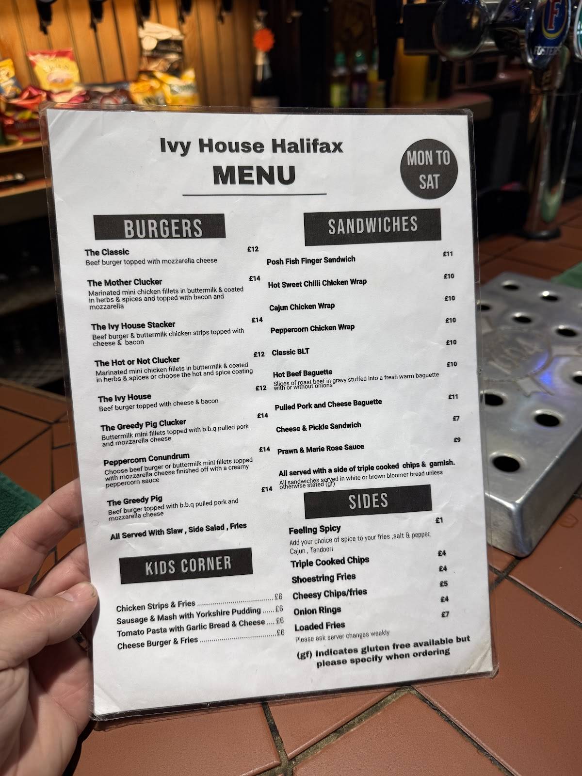 Menu at The Ivy House pub & bar, Halifax