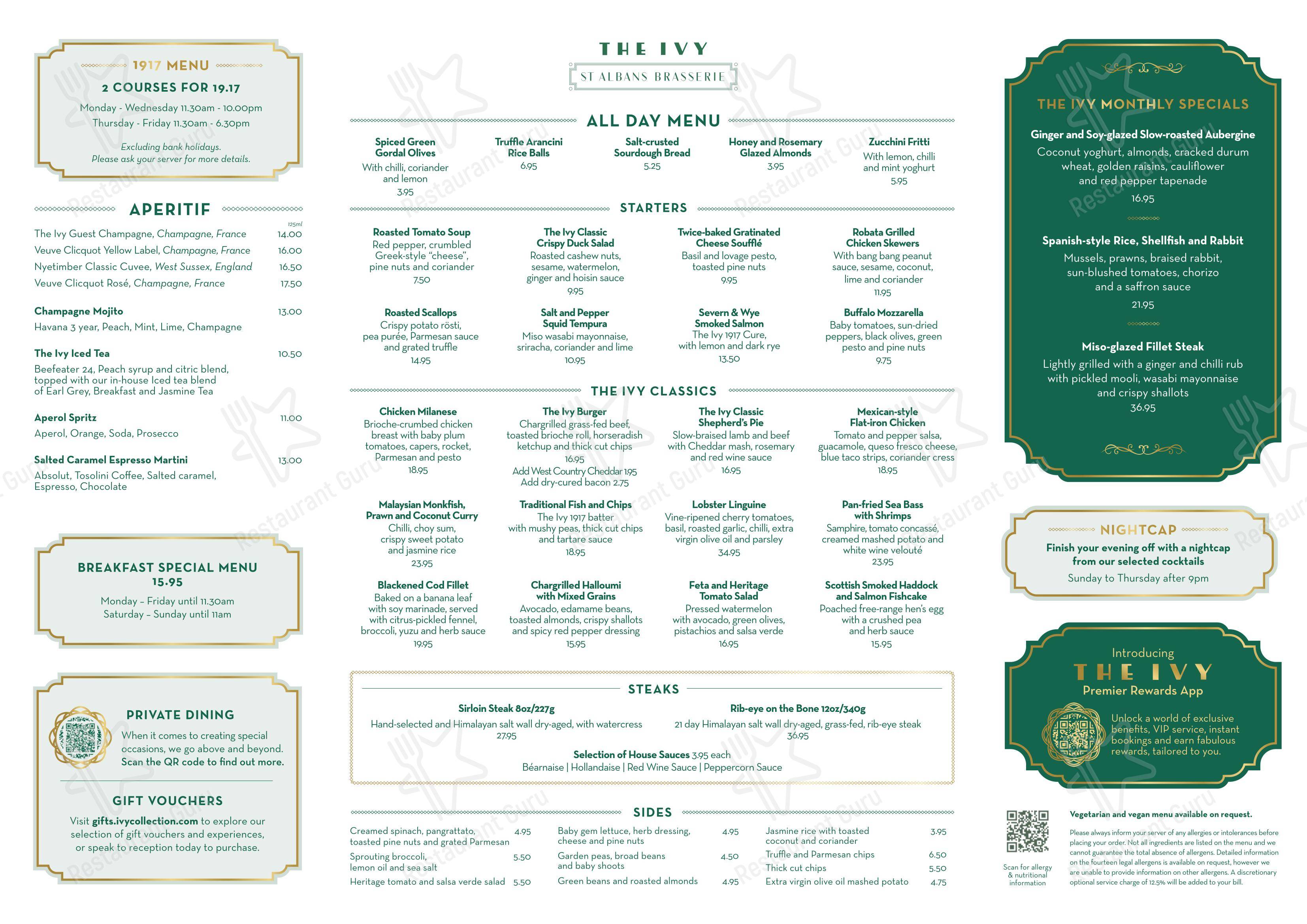 Menu at The Ivy St Albans Brasserie restaurant, St Albans